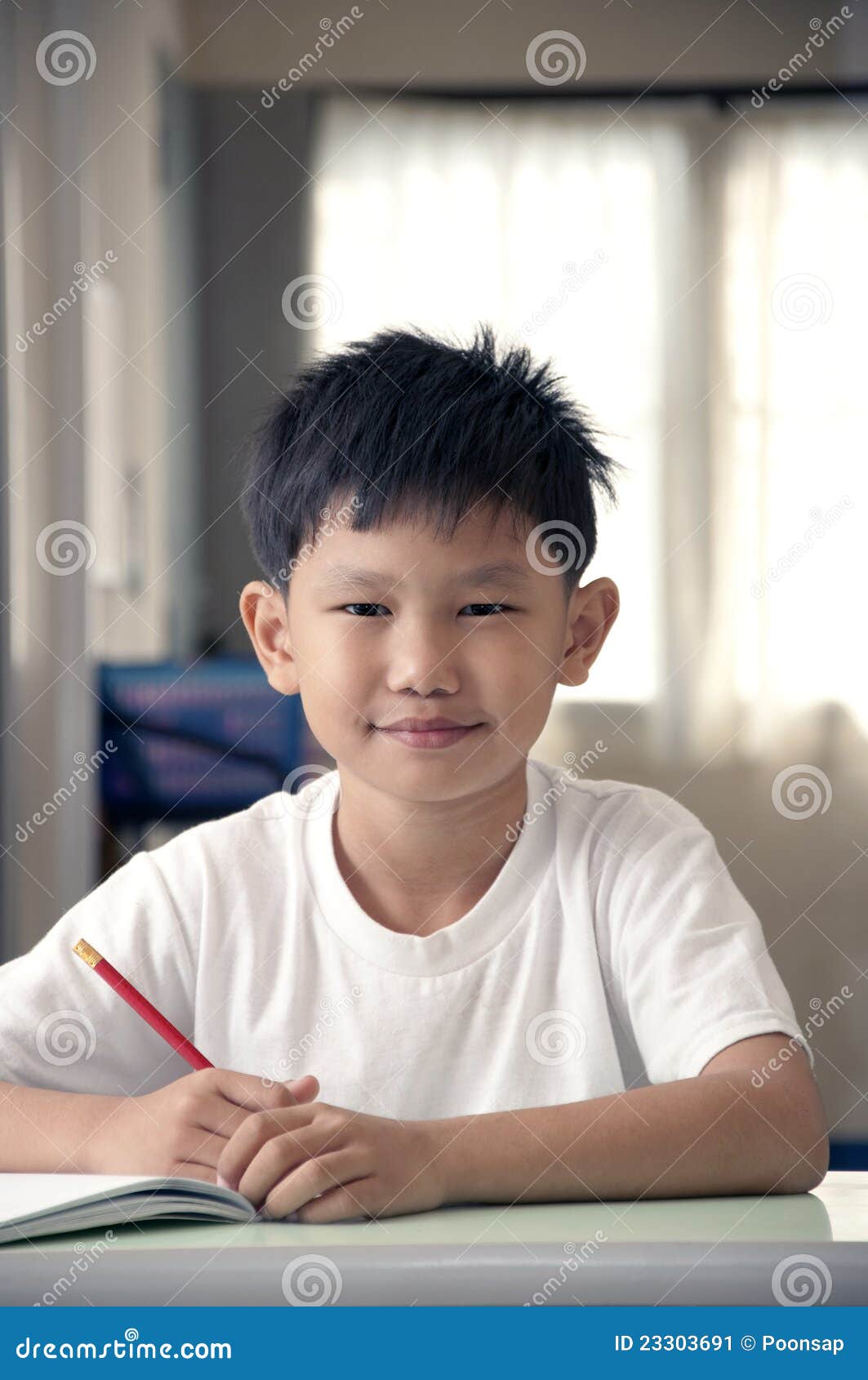 The Boy Do Home Work in Class Room Stock Image - Image of education ...