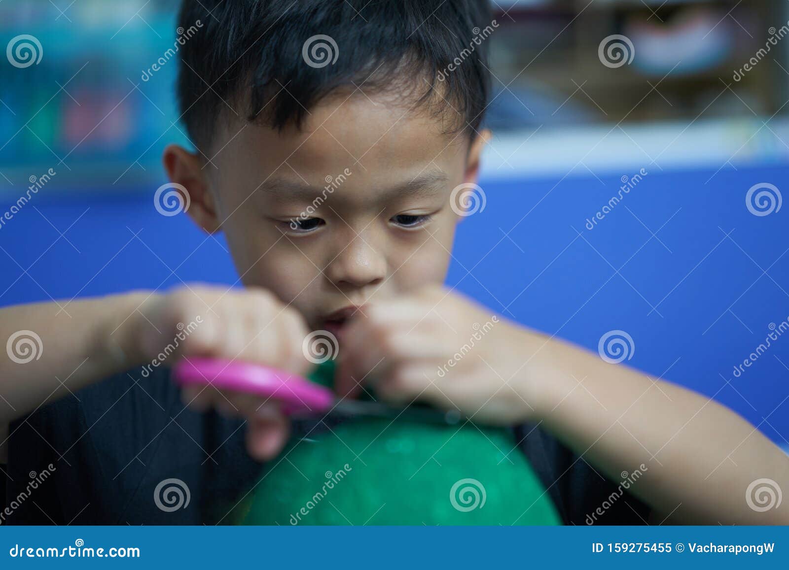 Boy Do Paper Art Work Activity in Class Stock Image - Image of ...