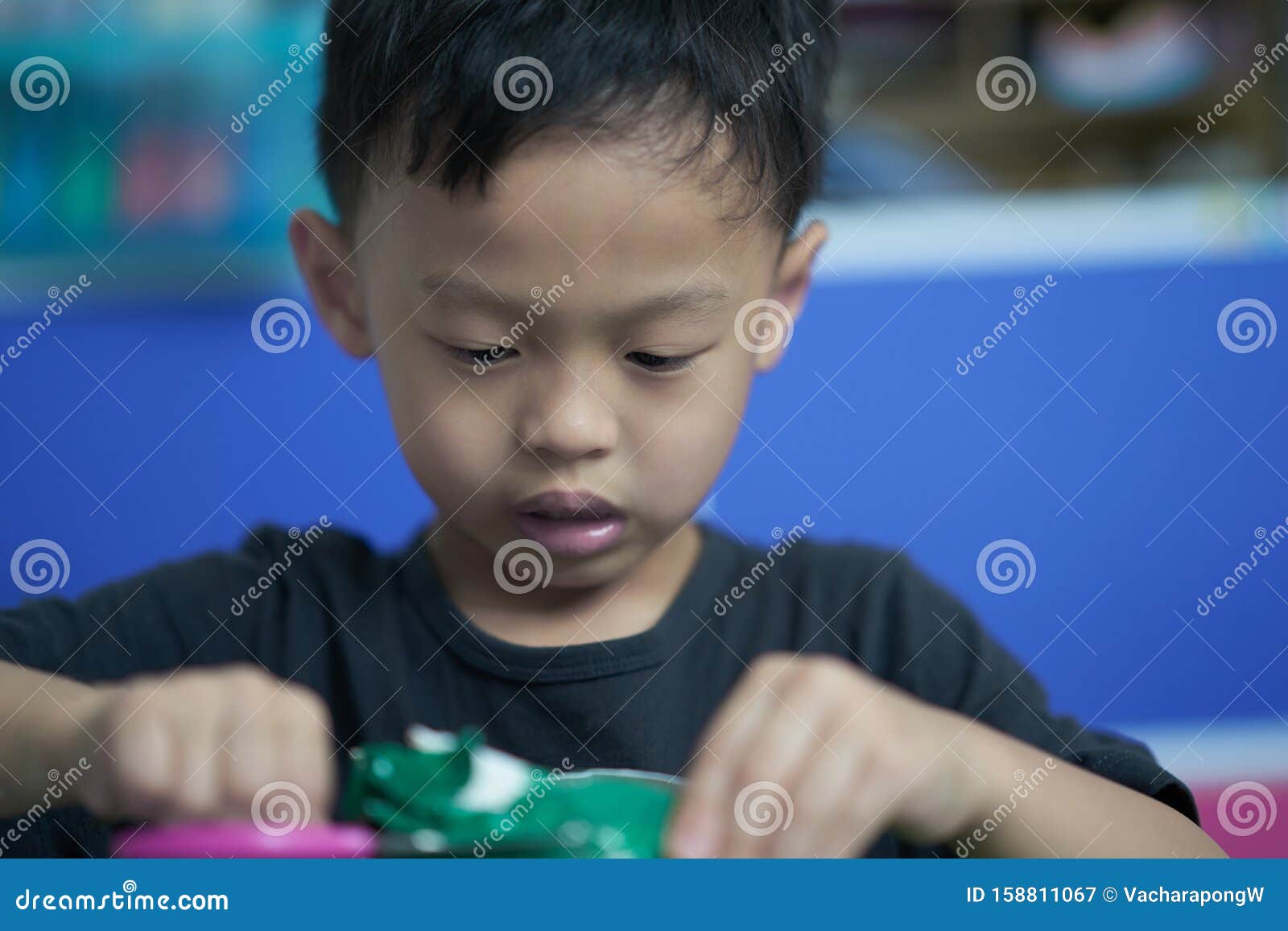 Boy Do Paper Art Work Activity in School Class Stock Image - Image of ...