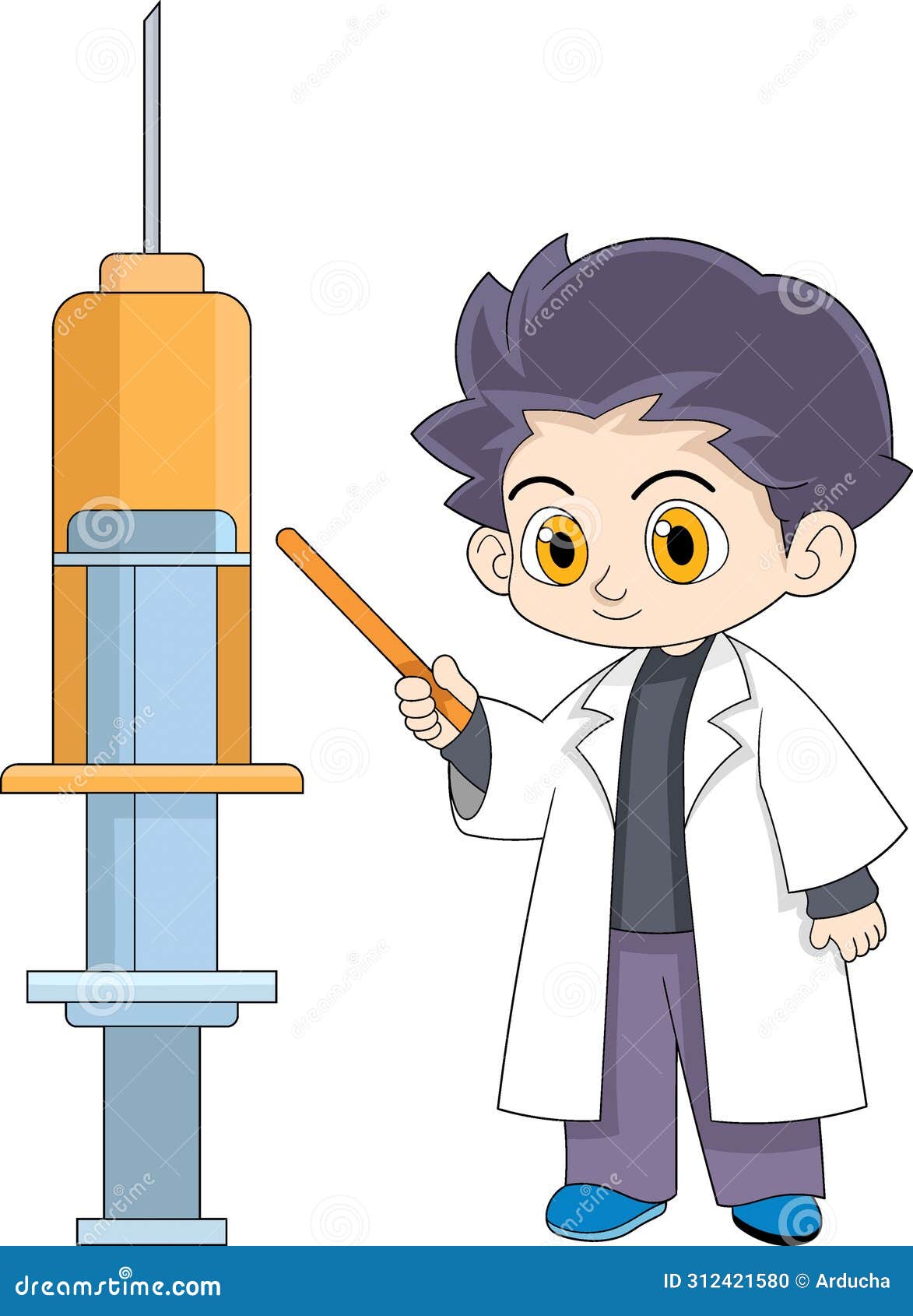 The Boy Doctor is Standing while Explaining the Function of Syringes in ...