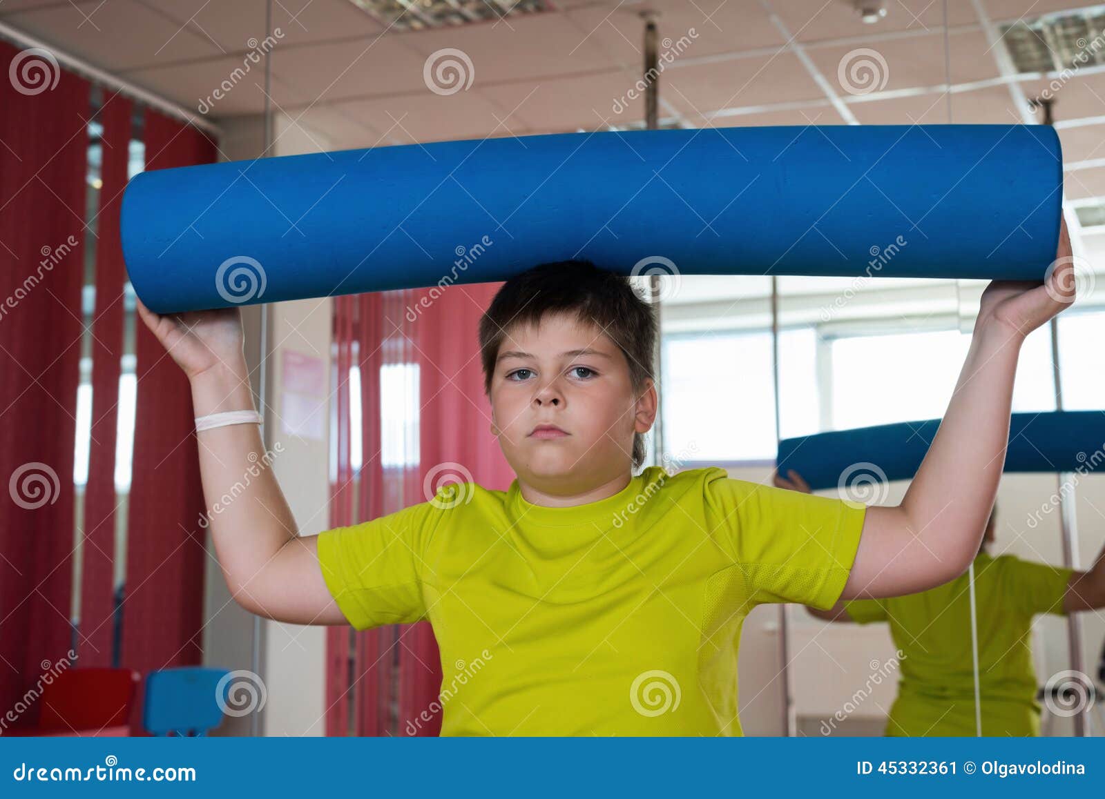 Boy Does Exercise in the Gym Stock Image - Image of caucasian, child ...