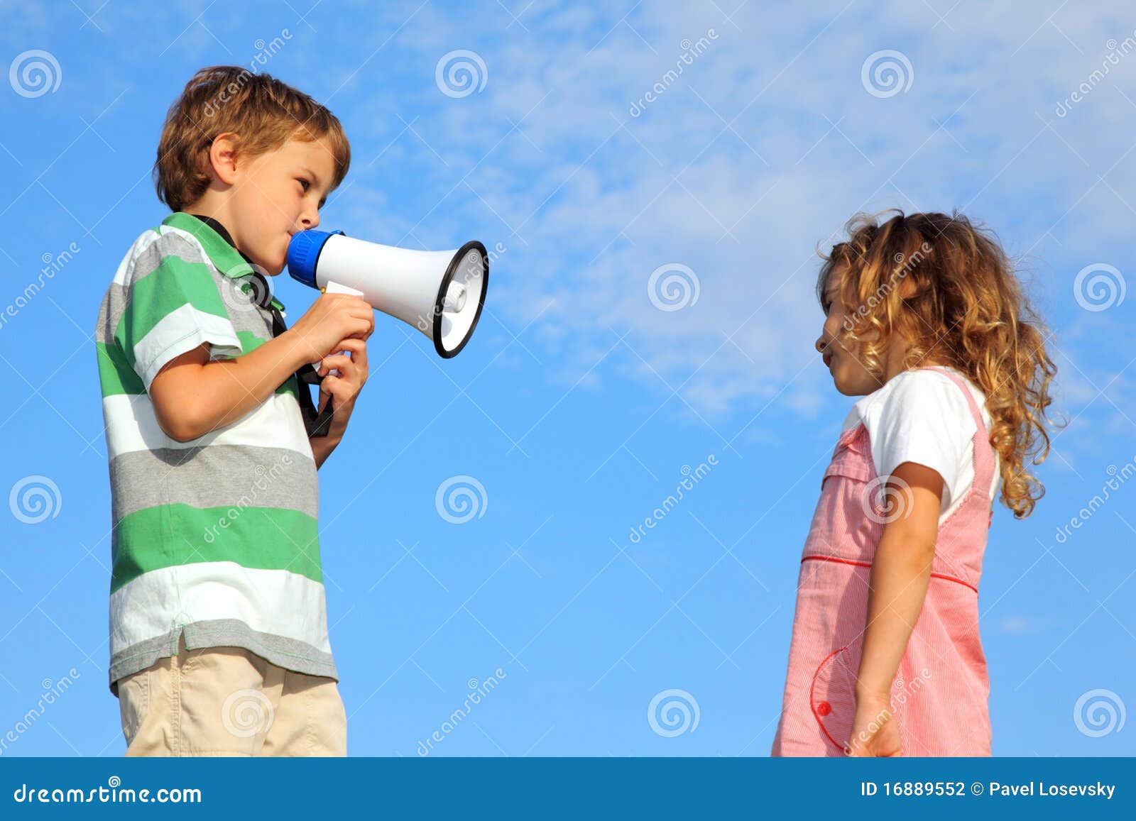 Boy Does Reprimand To Girl through Loudspeaker Stock Photo - Image of ...