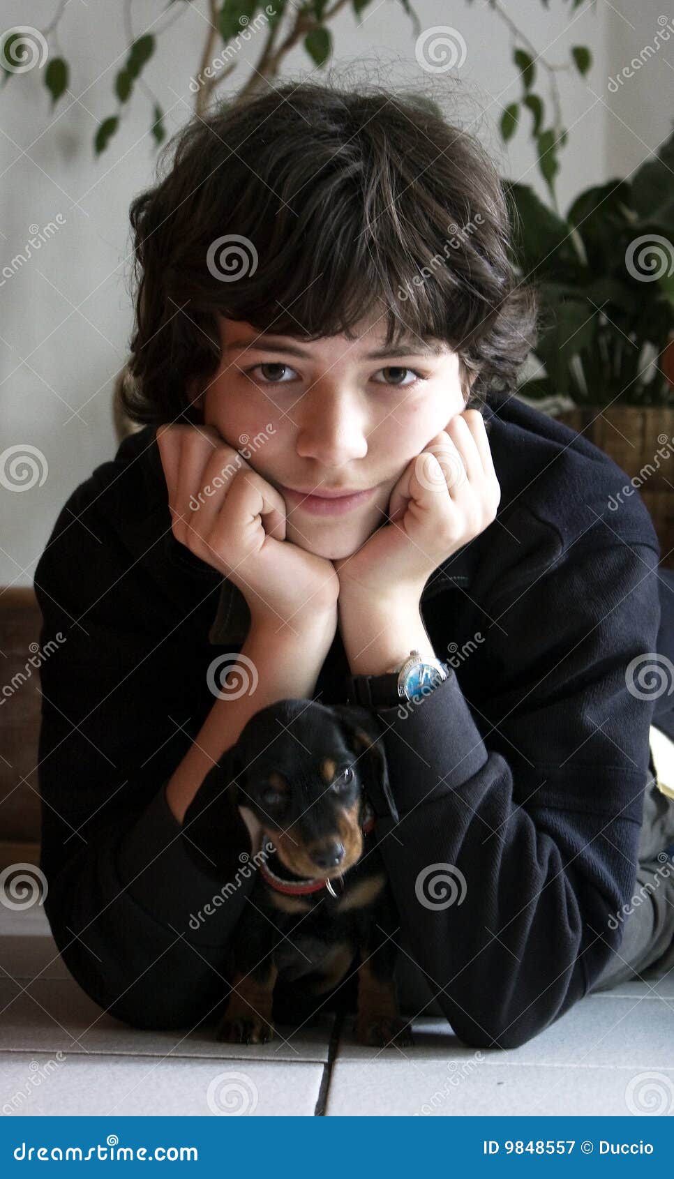 Boy with dog stock image. Image of friend, legged, outside - 9848557