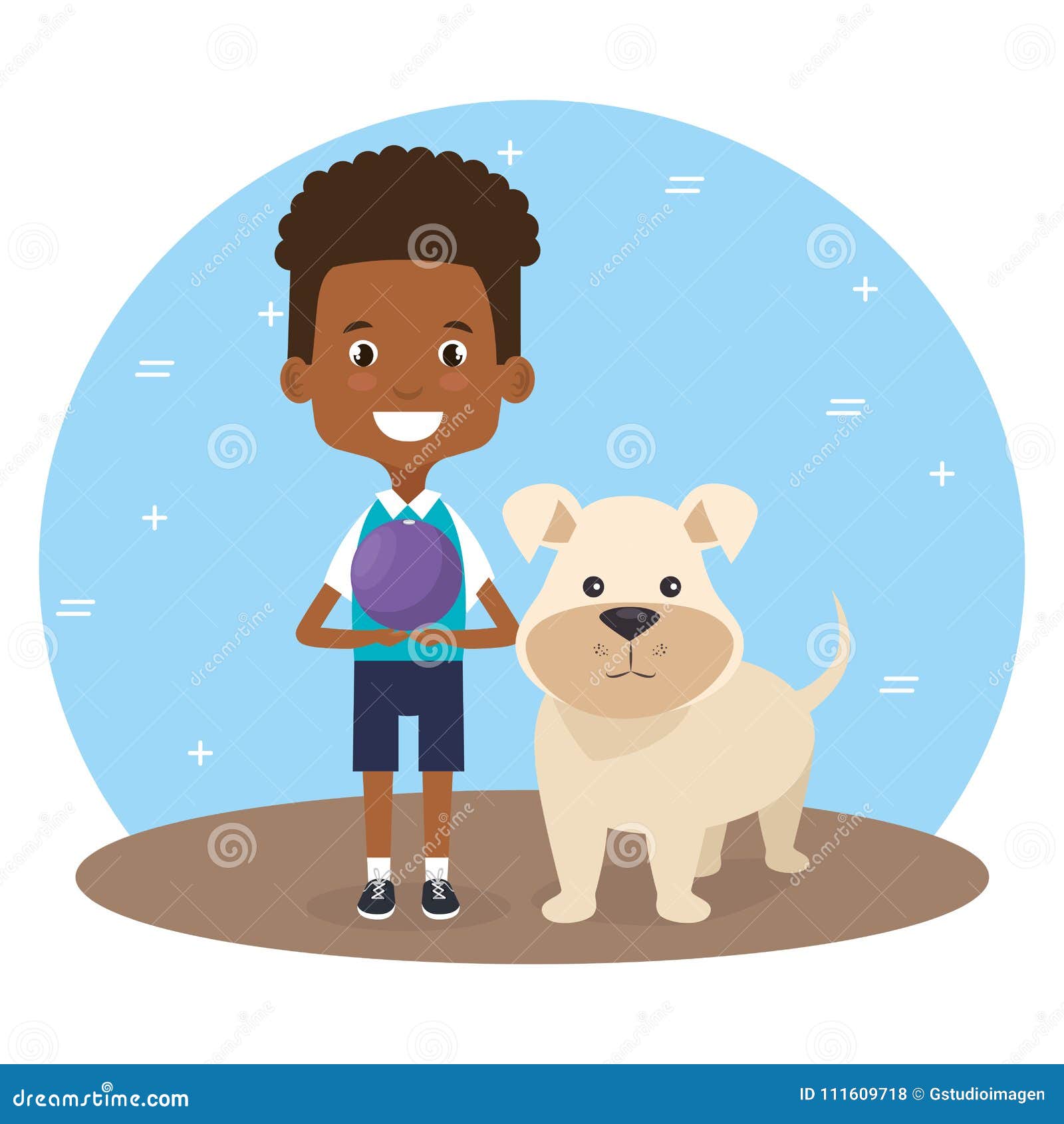 Boy with dog character stock vector. Illustration of funny - 111609718