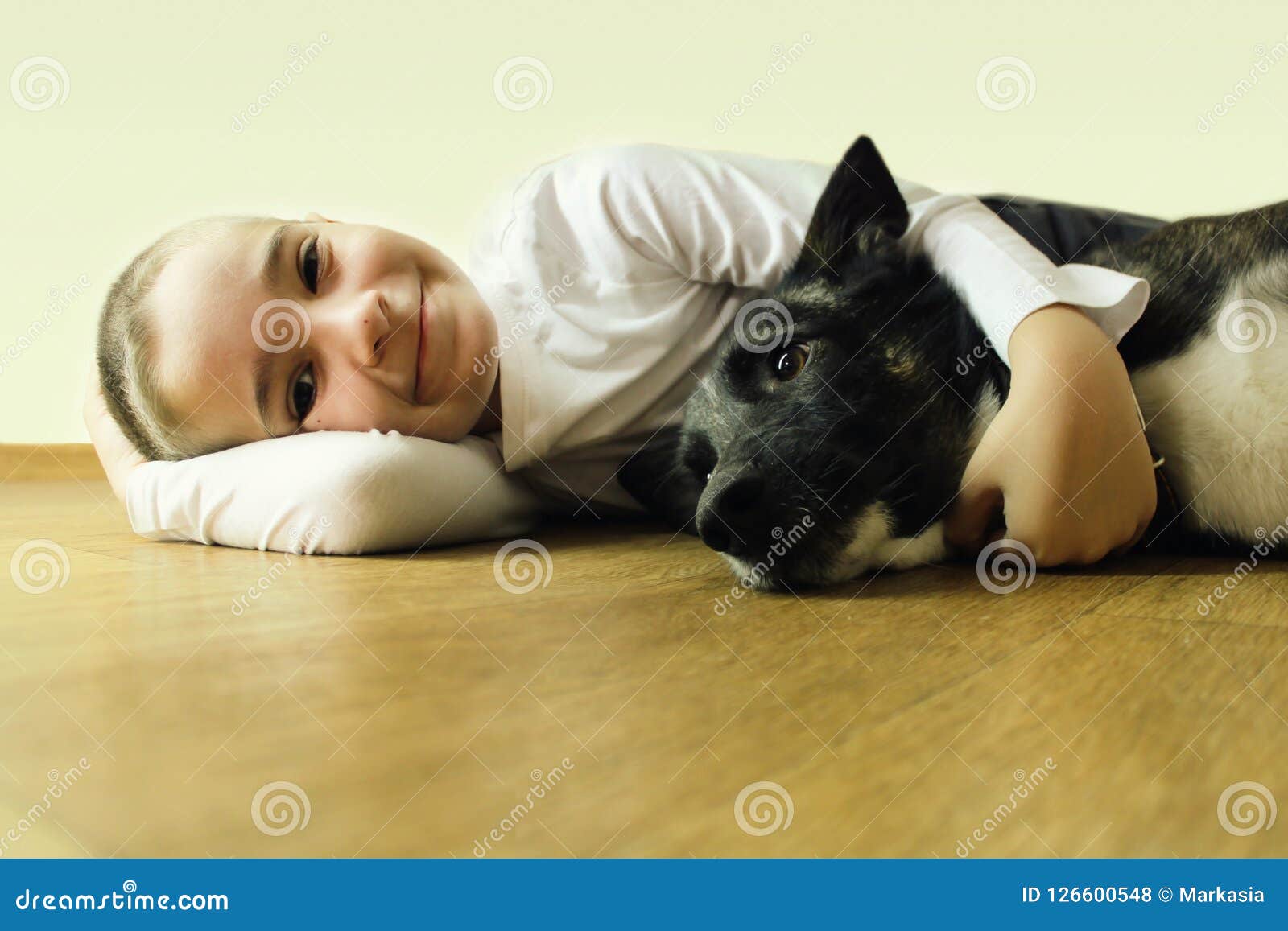 Boy with dog. Friendship. stock photo. Image of concept - 126600548