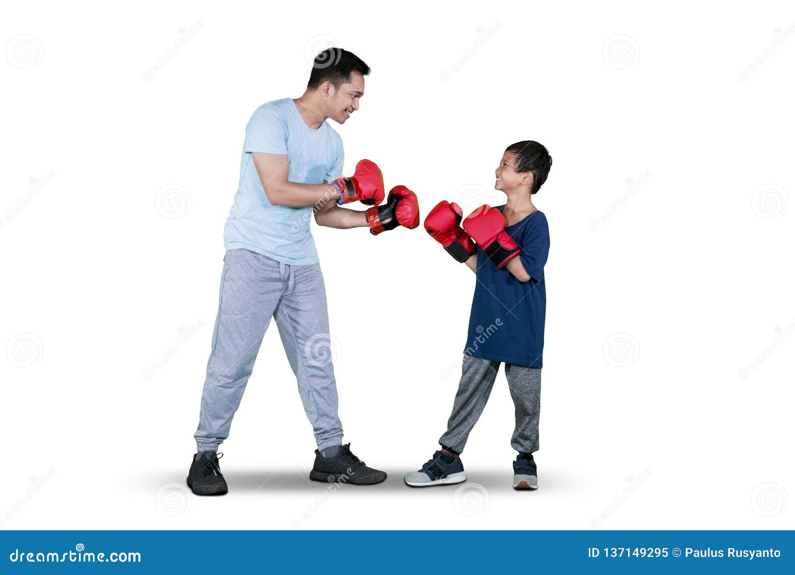 Boy Doing Boxing Exercise with His Father Stock Image - Image of ...