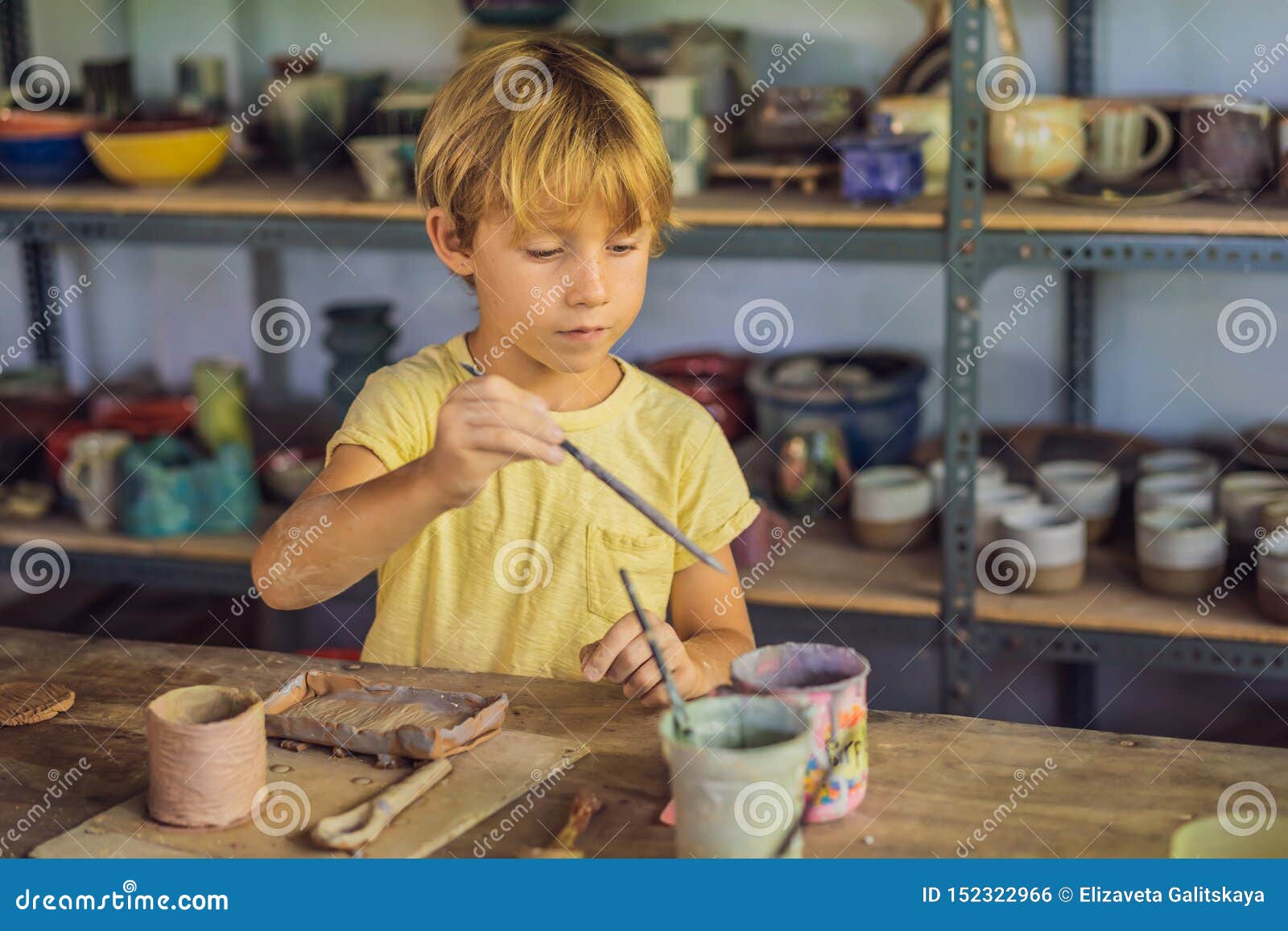 Boy Doing Ceramic Pot in Pottery Workshop Stock Photo - Image of ...