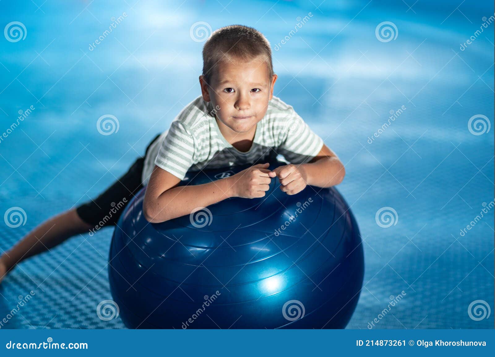 Boy Doing Exercises with Ball Stock Image - Image of person, blue ...