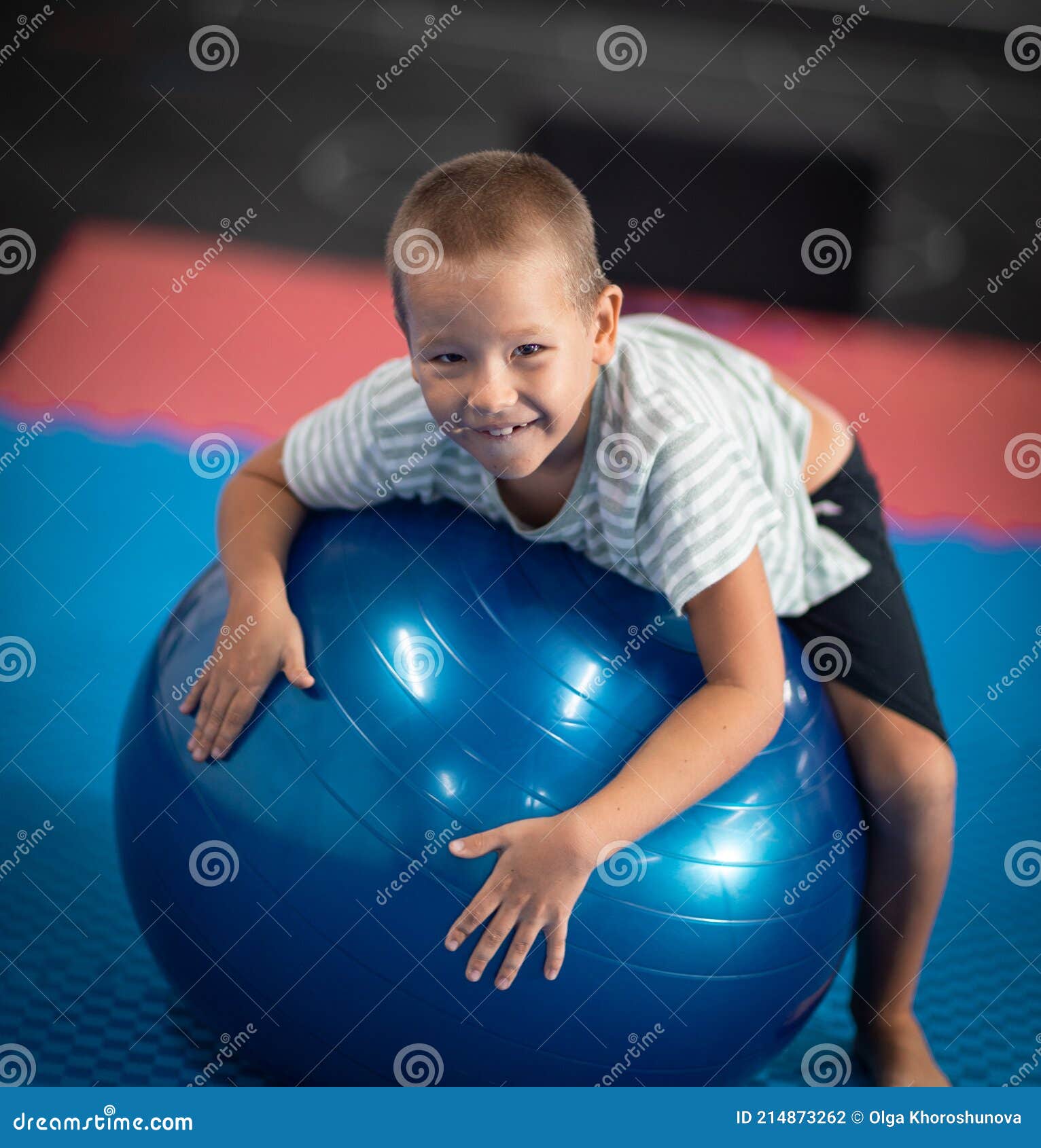 Boy Doing Exercises with Ball Stock Photo - Image of child, action ...