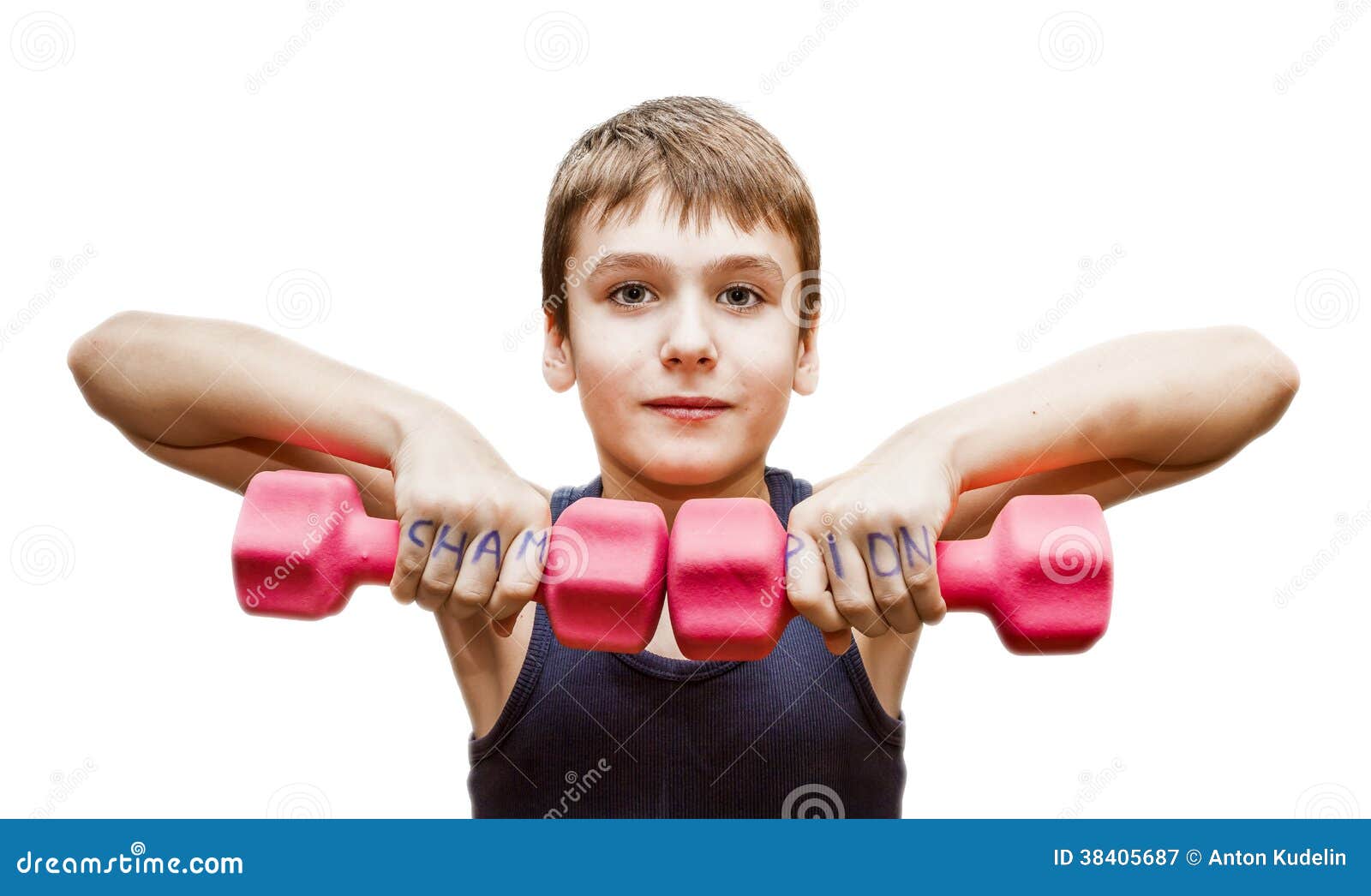 Boy Doing Exercises with Dumbbells Stock Image - Image of healthy ...