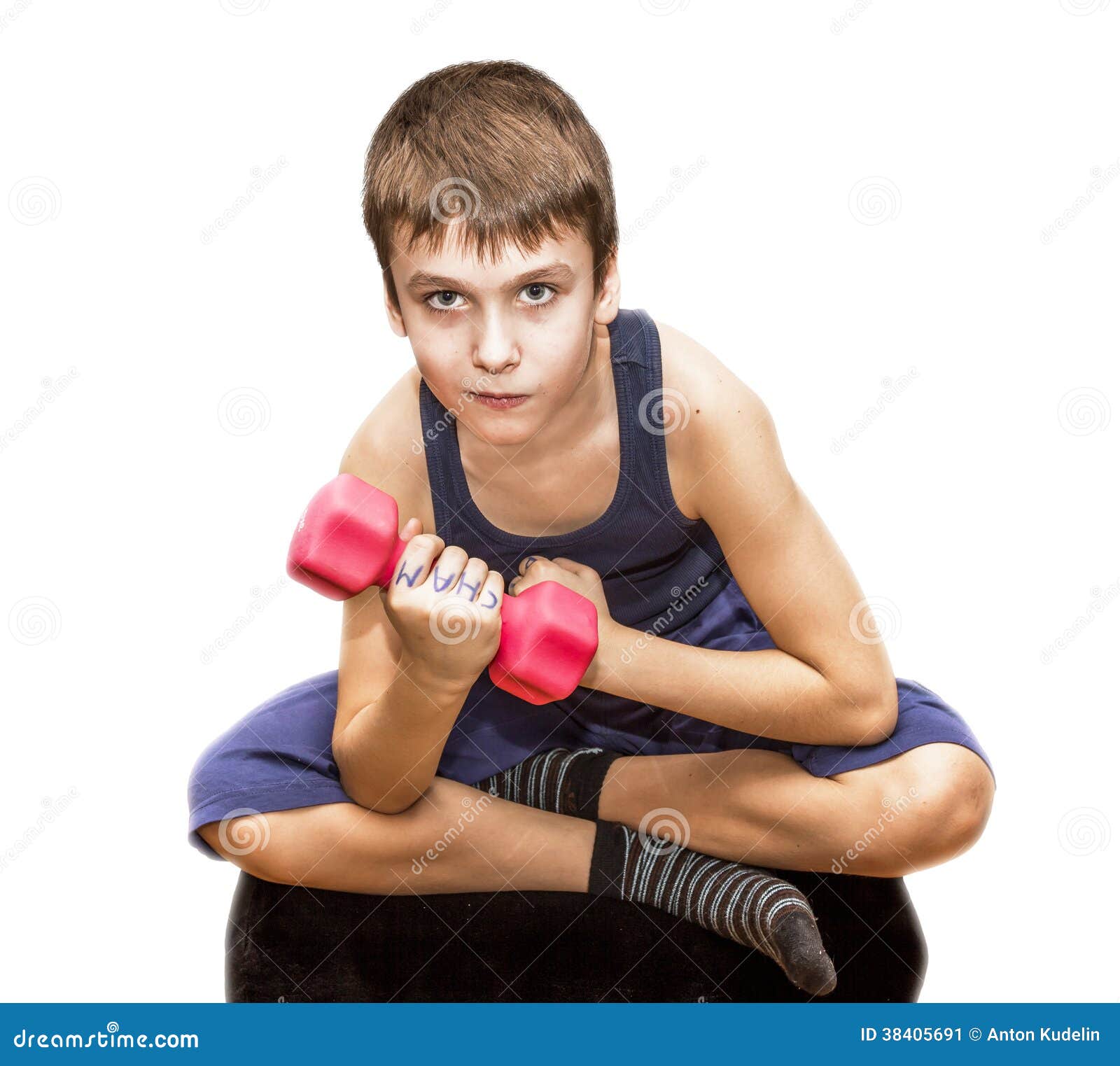 Boy Doing Exercises with Dumbbells Stock Image - Image of muscle ...