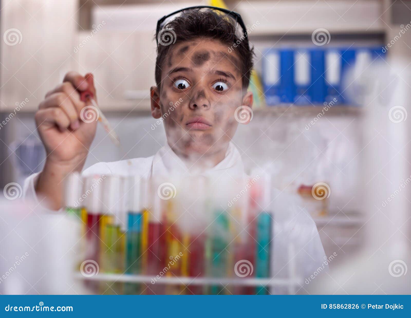Boy Doing Experiments in the Laboratory,Science and Education C Stock ...