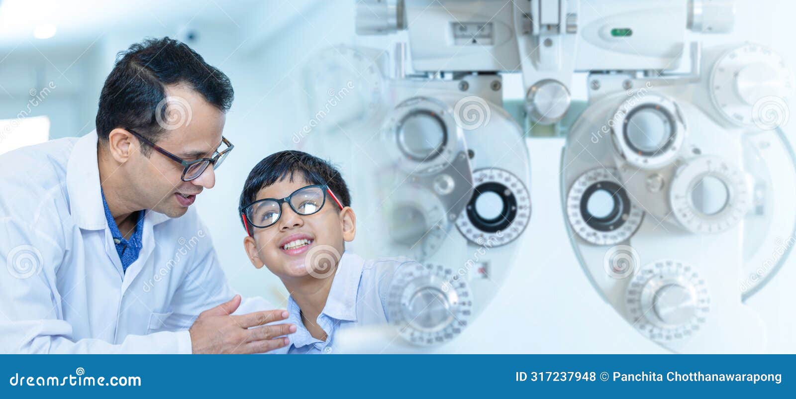 Boy Doing Eye Test Checking Examination with Optometrist in Optical ...