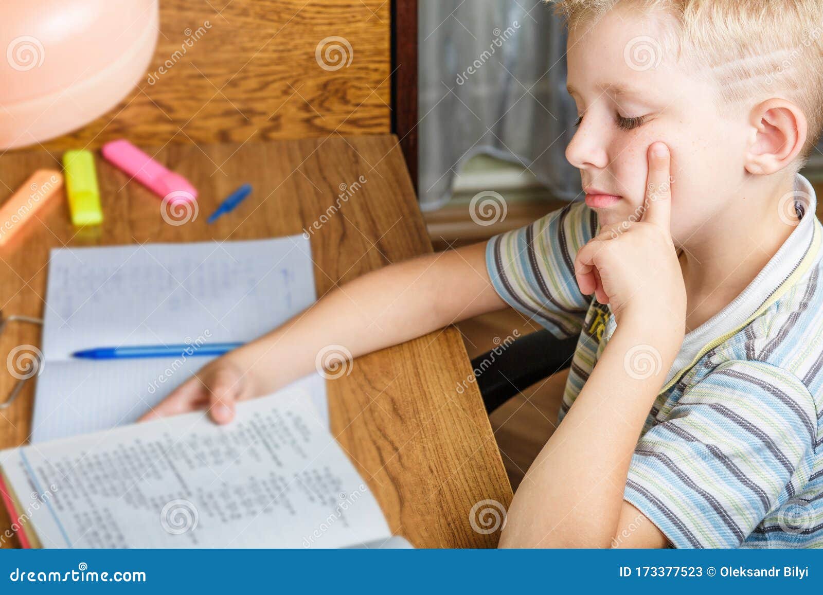 Boy Doing Hard Homework at Home Stock Image - Image of cute, person ...
