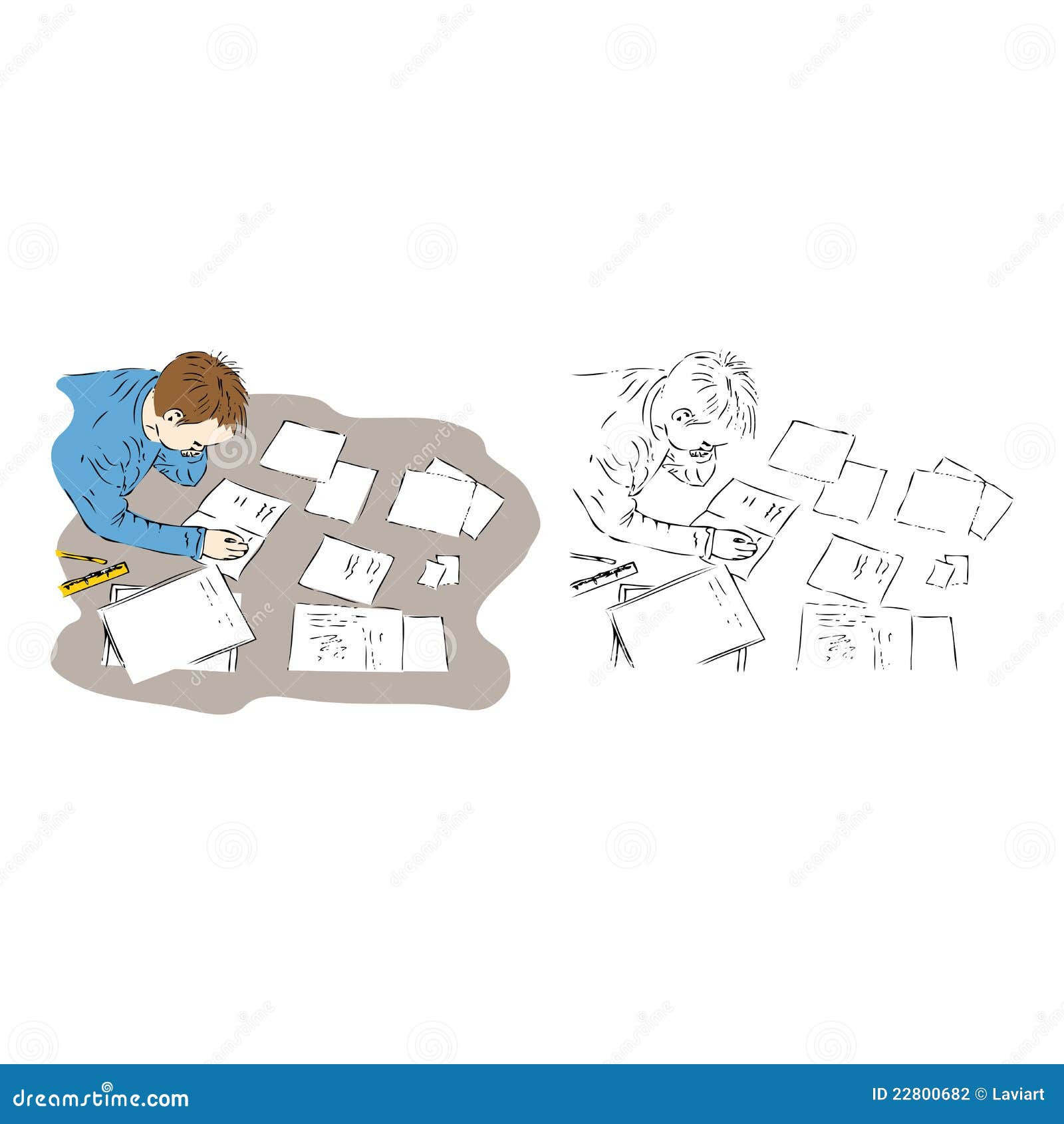 Boy doing his homework stock illustration. Illustration of caucasian ...