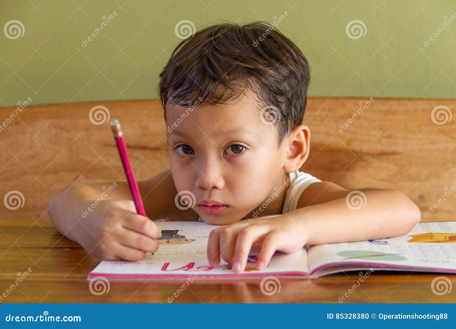 Boy doing his homework stock photo. Image of concept - 85328380
