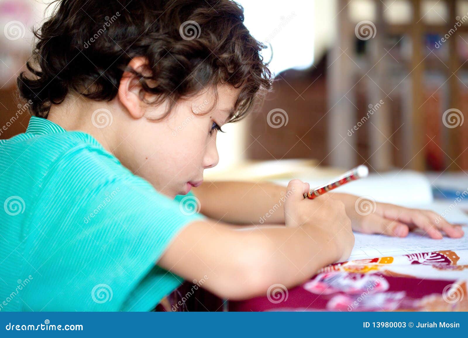 Boy Doing His Homework at Home Stock Image - Image of education ...