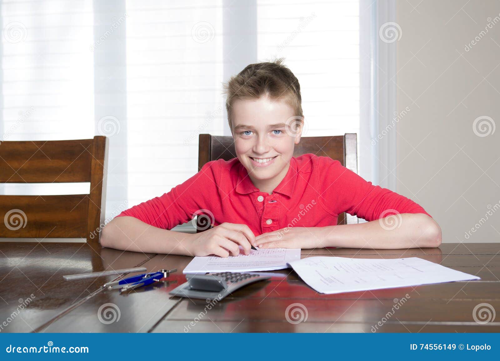 Boy Doing His Homework at Home Stock Image - Image of homework, writing ...