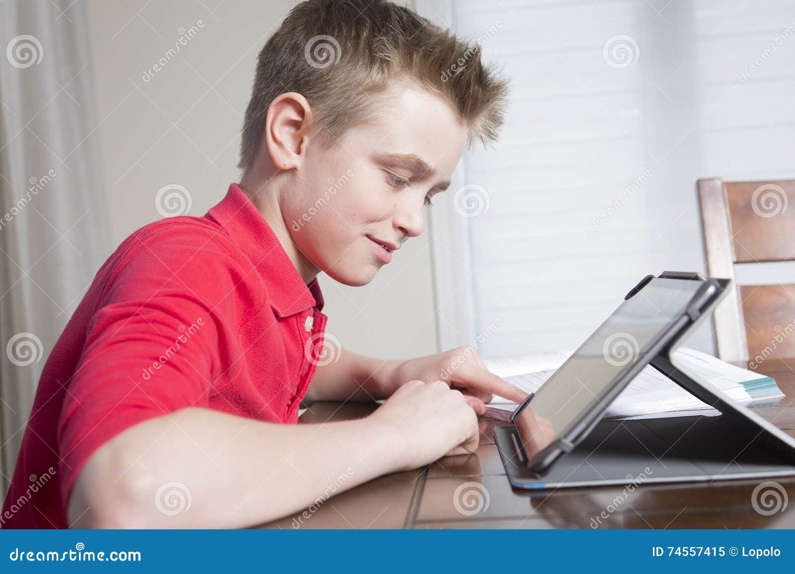 Boy Doing His Homework at Home Stock Image - Image of techno, schoolboy ...