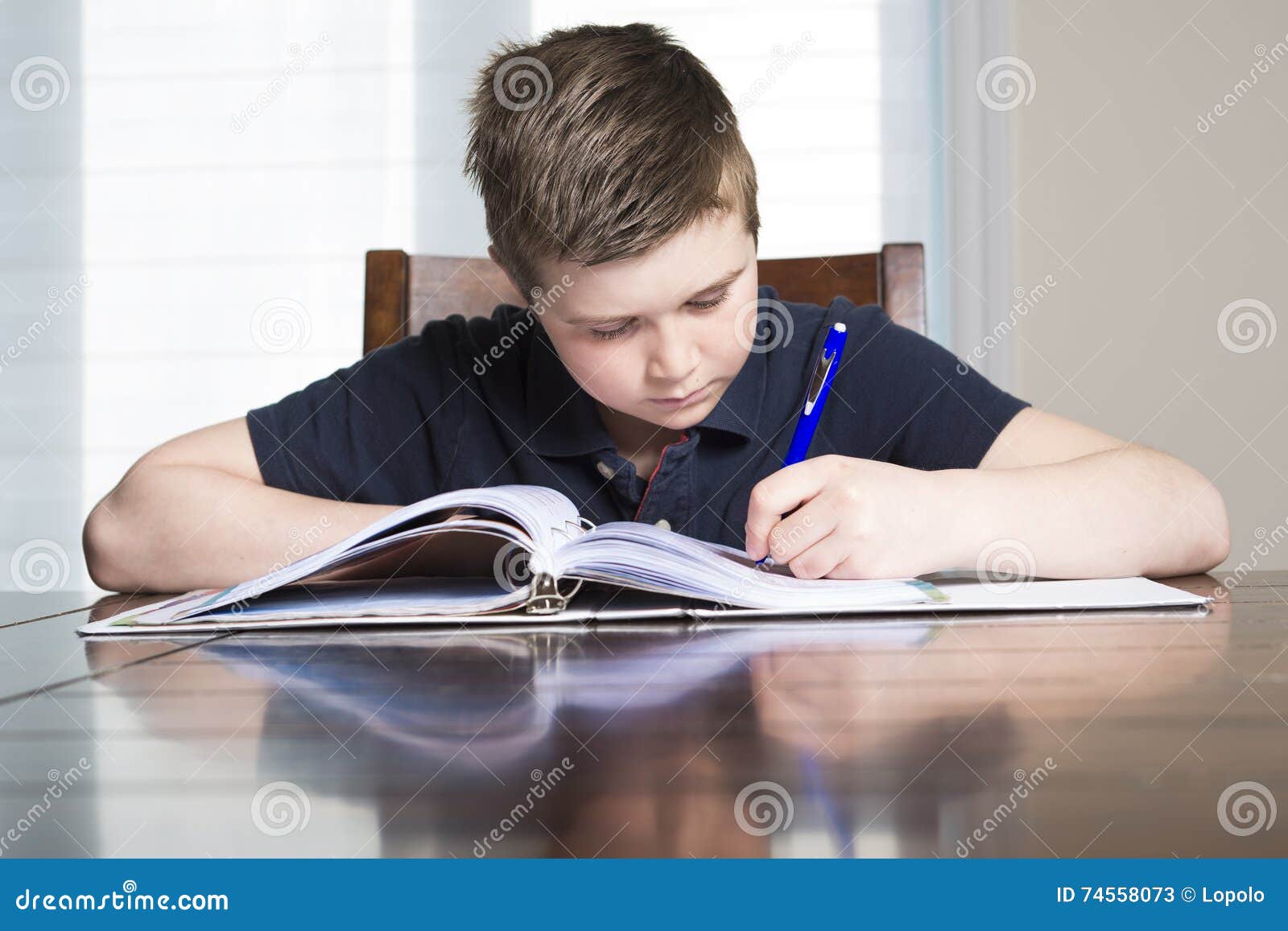 Boy Doing His Homework at Home Stock Image - Image of child, childhood ...
