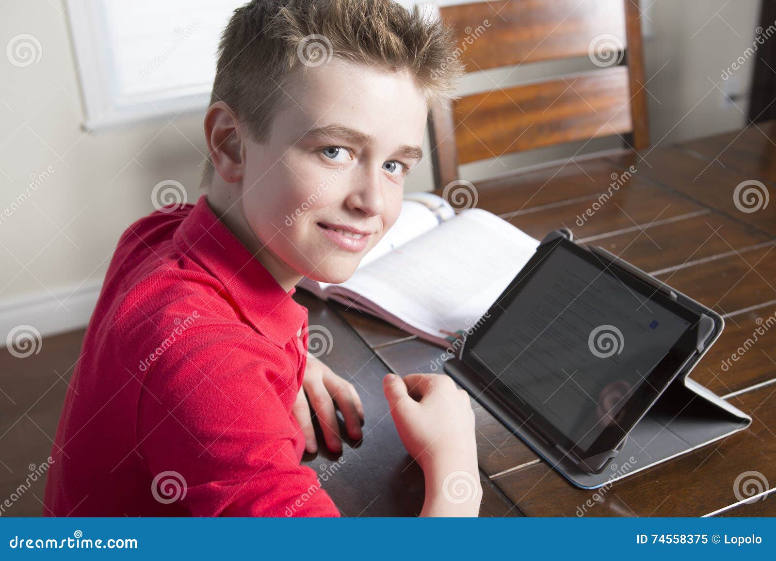 Boy Doing His Homework at Home Stock Image - Image of teen, task: 74558375