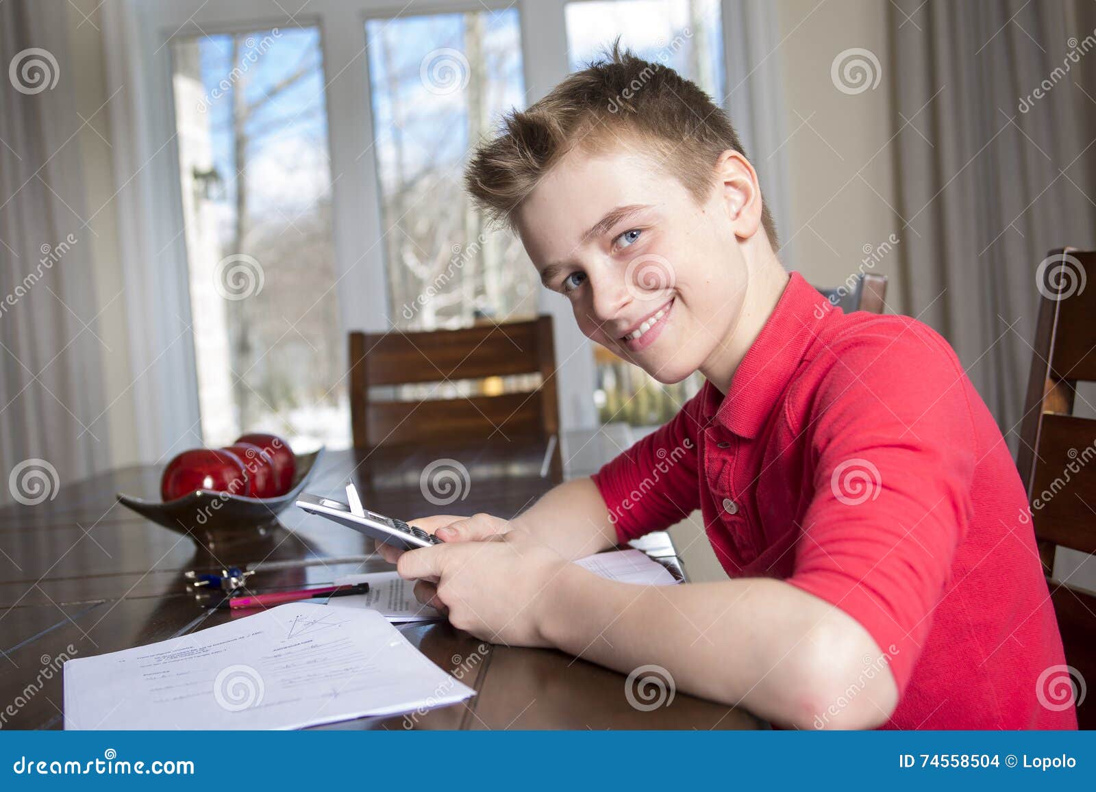 Boy Doing His Homework at Home Stock Photo - Image of portrait ...