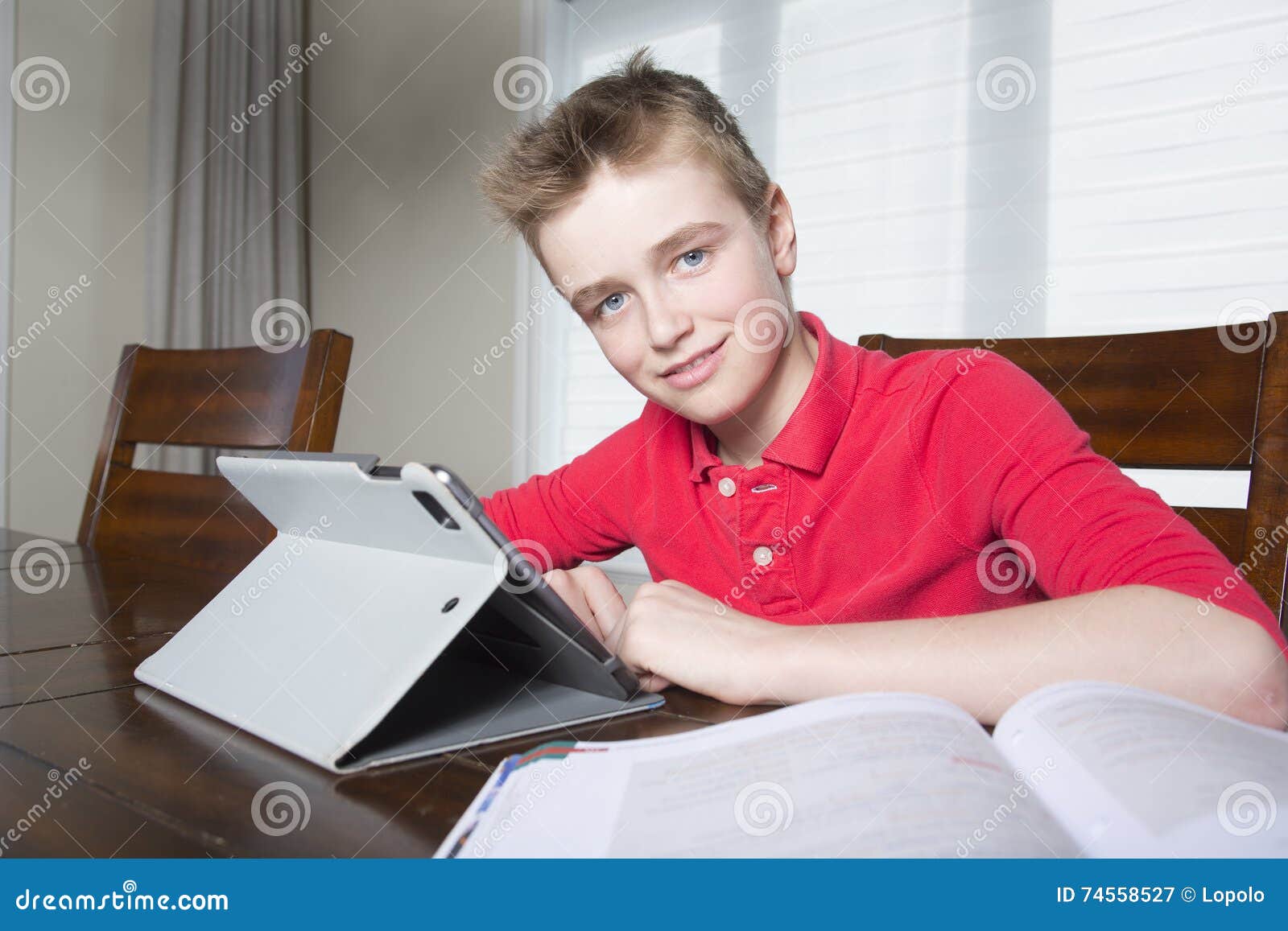 Boy Doing His Homework at Home Stock Image - Image of pencil, education ...