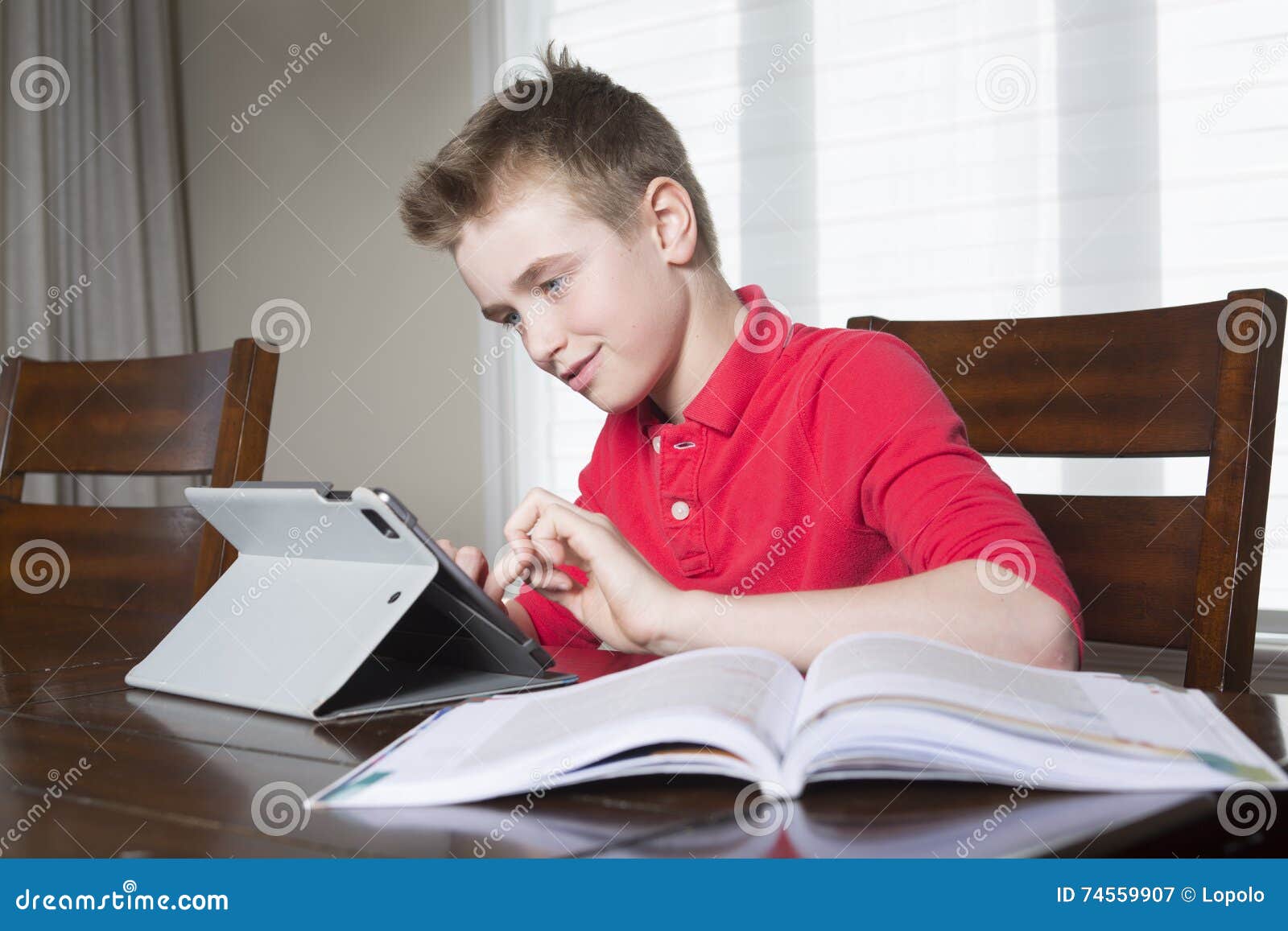 Boy Doing His Homework at Home Stock Image - Image of school, elearning ...