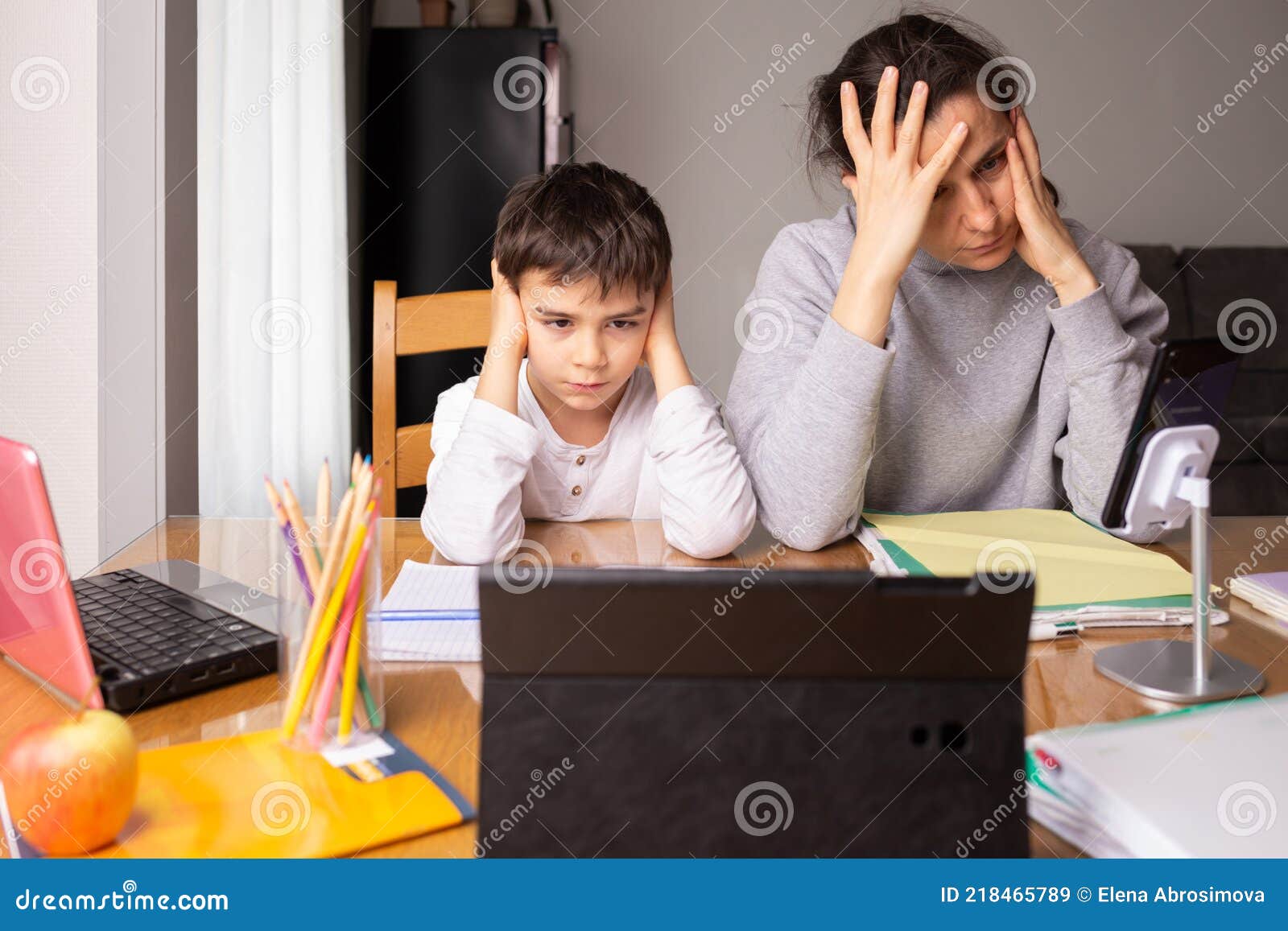 Boy Doing His Homework while Lock Down, Studying Remotely Stock Image ...
