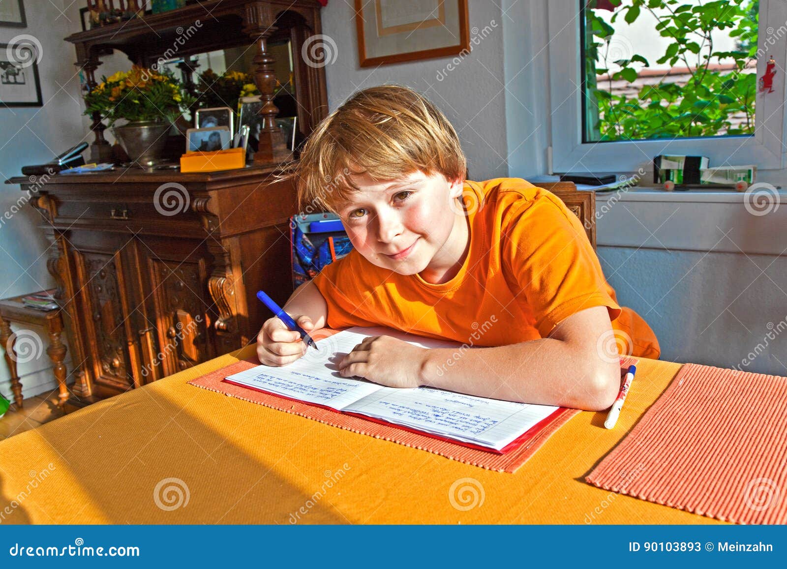 Boy Doing His Homework for School Stock Image - Image of home, positive ...