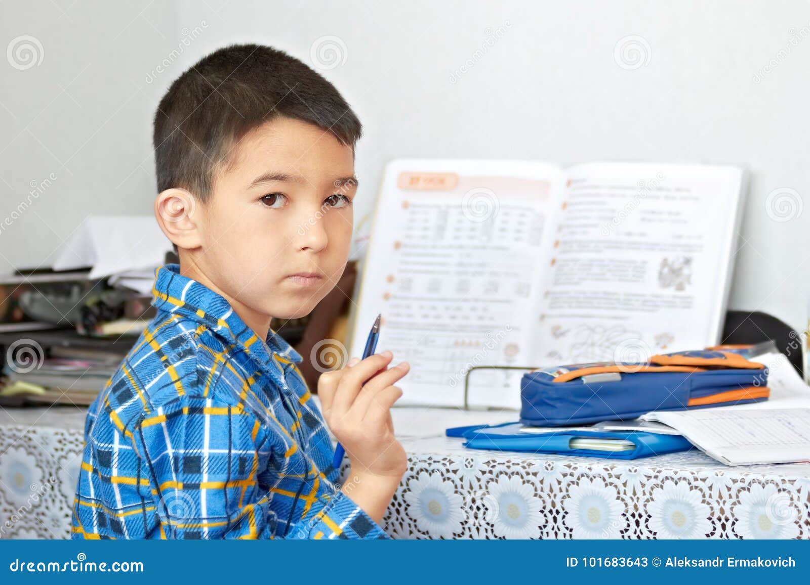 Boy is doing his homework stock image. Image of lesson - 101683643