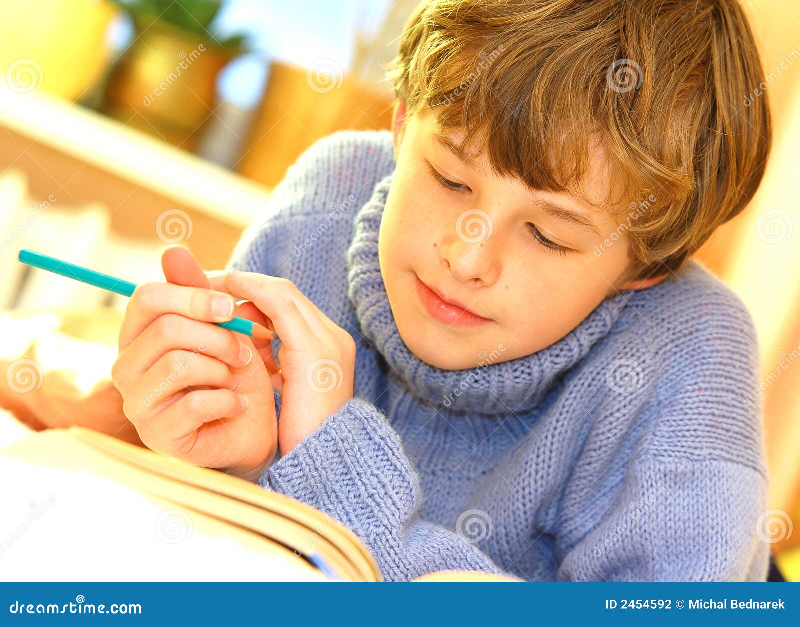 Boy doing homework stock photo. Image of pencil, laugh - 2454592