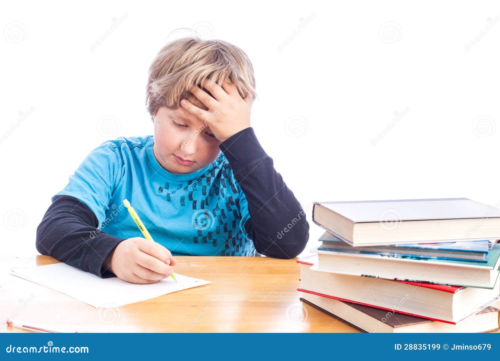 Boy doing homework stock image. Image of shirt, hand - 28835199