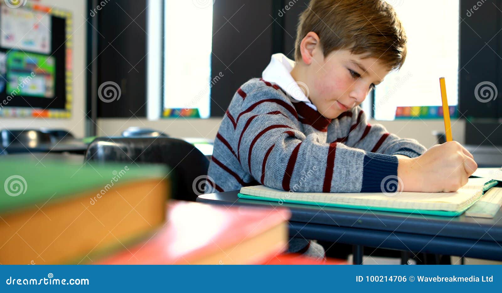Boy Doing Homework in Classroom 4k Stock Footage - Video of male, class ...