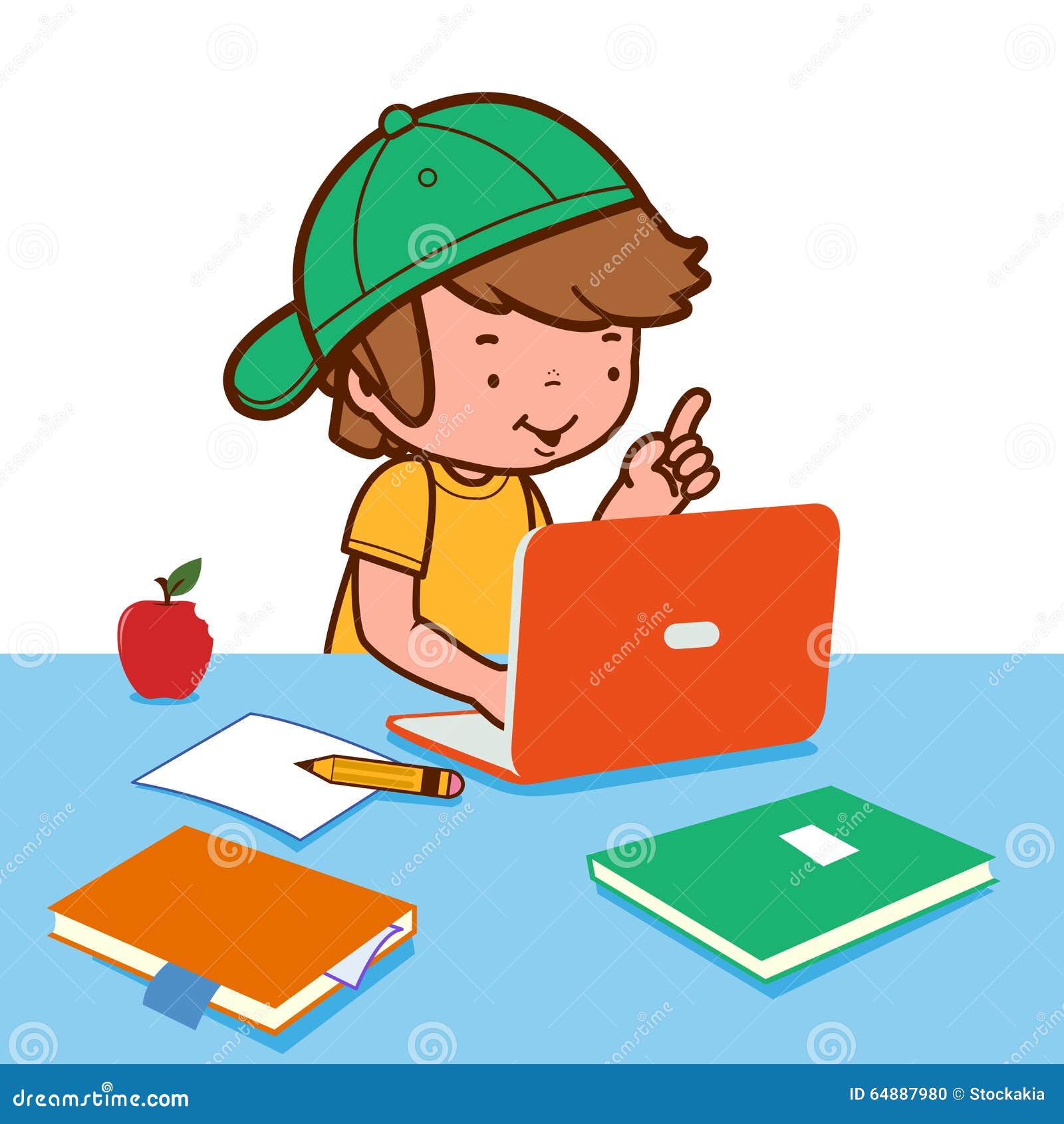 Child Doing His Homework on the Computer. Vector Illustration Stock ...