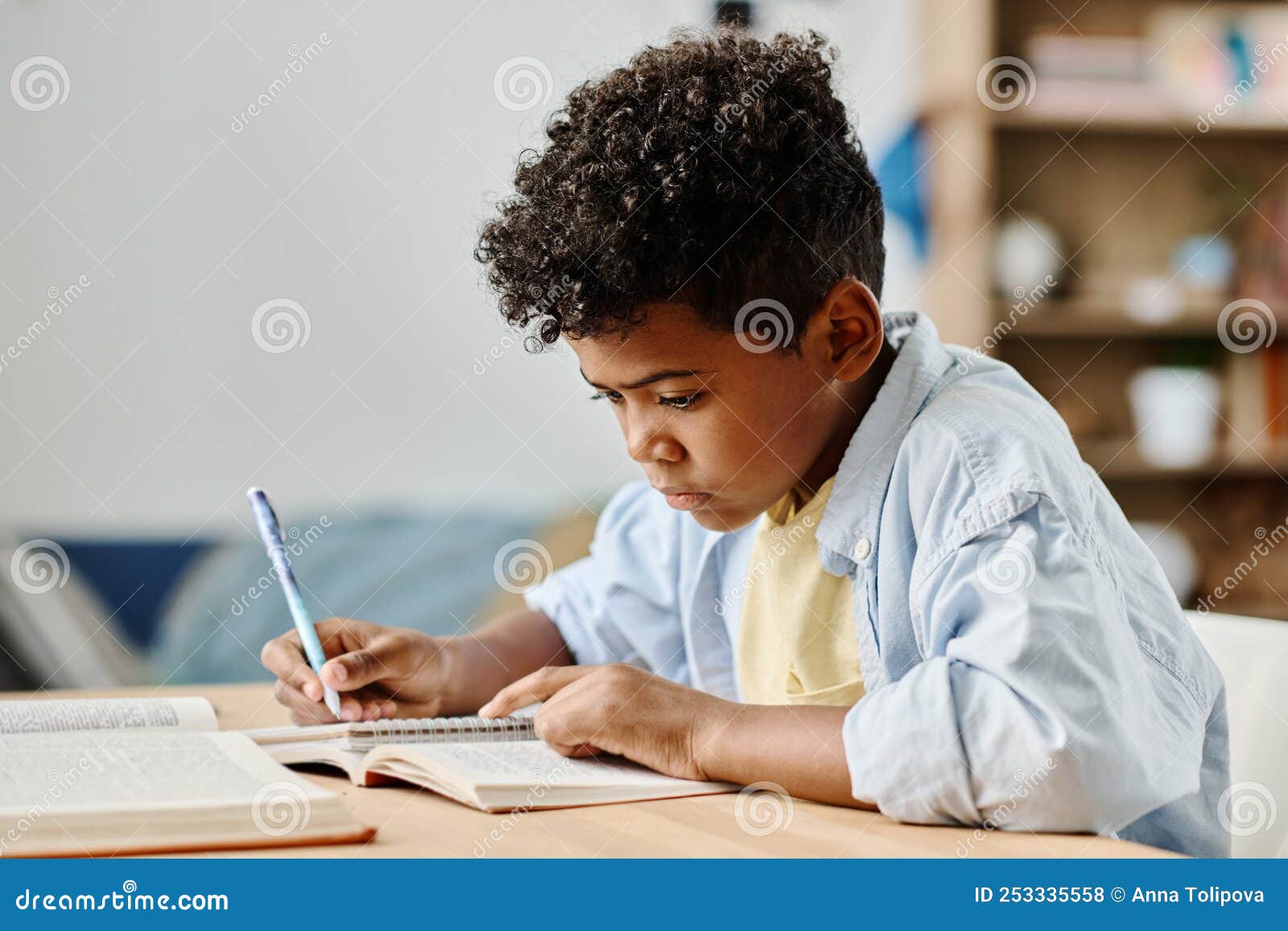 Boy Doing Homework at Desk at Home Stock Photo - Image of homework ...
