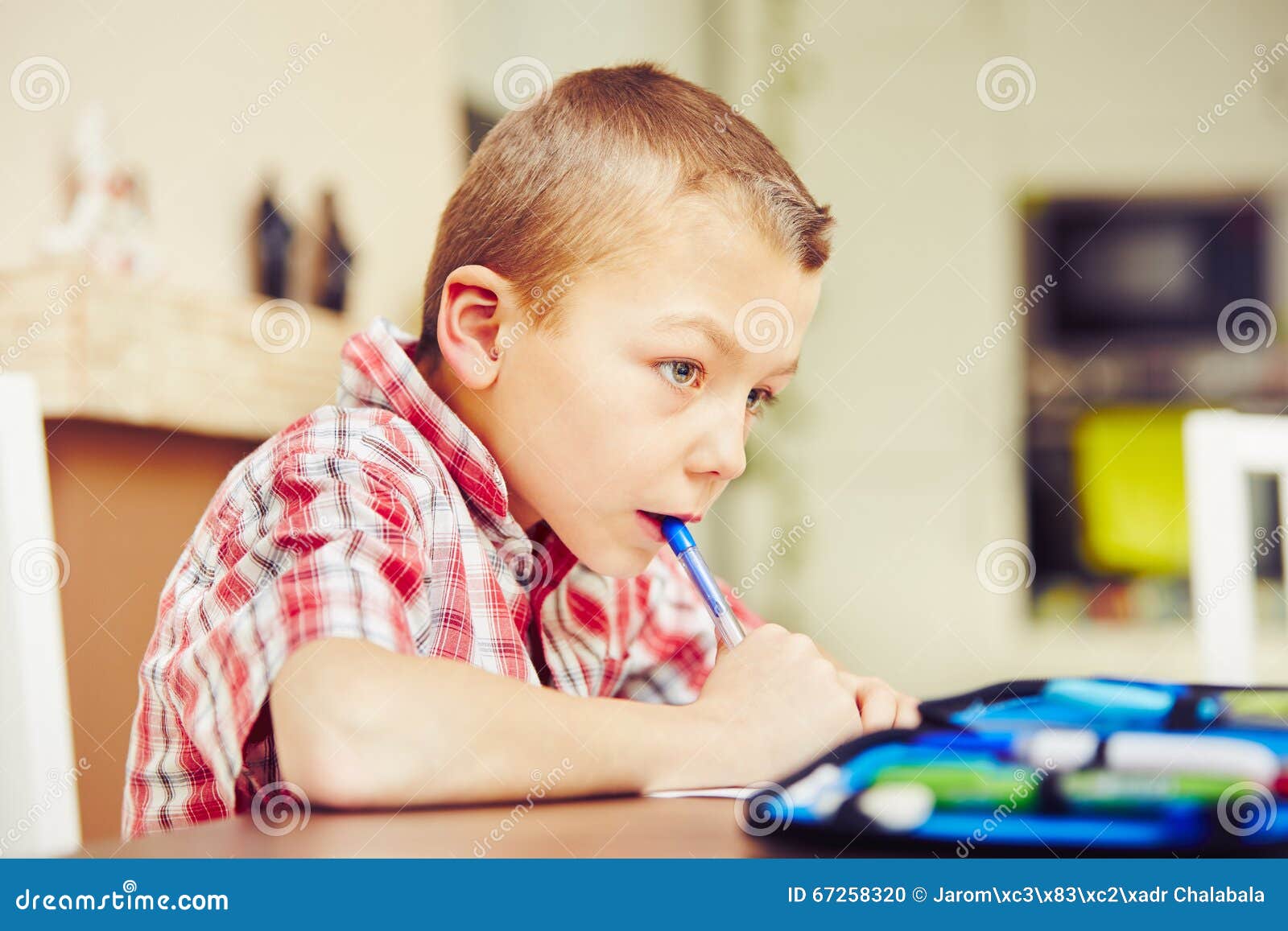Boy is doing homework stock photo. Image of adorable - 67258320