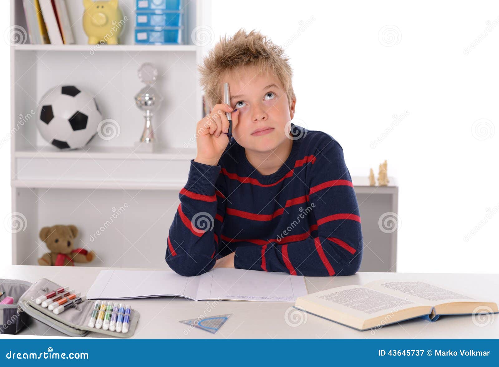 Boy is doing homework stock image. Image of reading, learn - 43645737