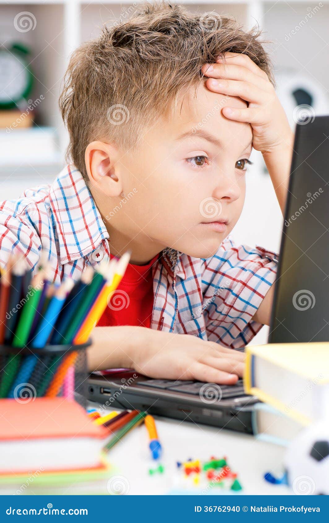 Boy doing homework stock photo. Image of nervous, grade - 36762940