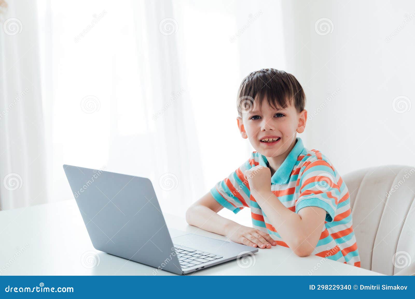 Boy Doing Homework at School on Computer Stock Photo - Image of ...