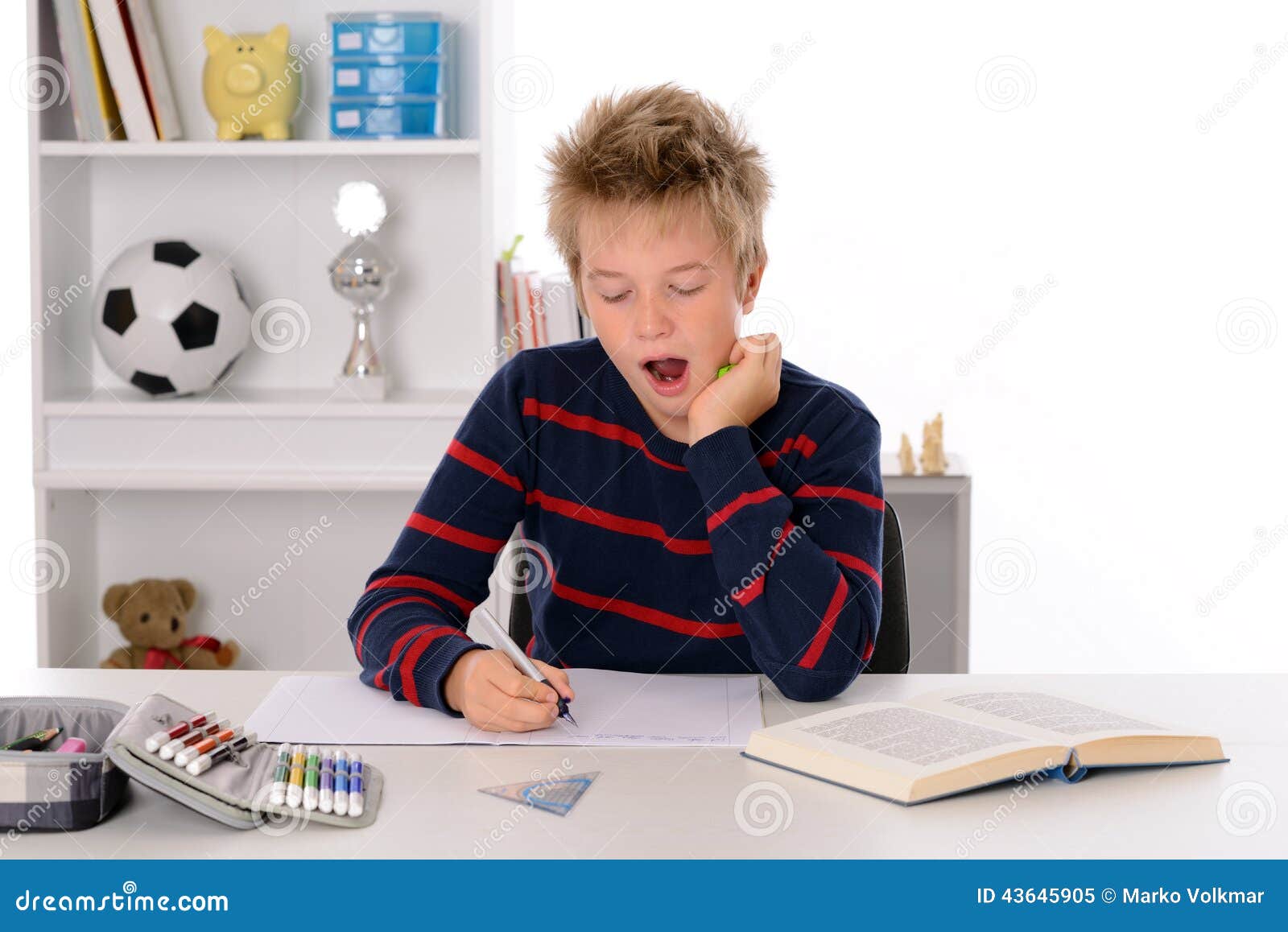 Boy is doing homework stock image. Image of home, caucasian - 43645905