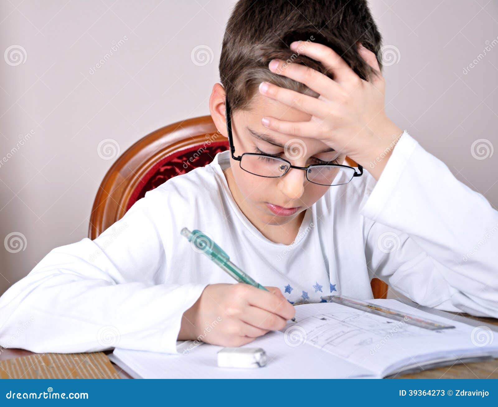 Boy doing homework stock image. Image of child, pencil - 39364273