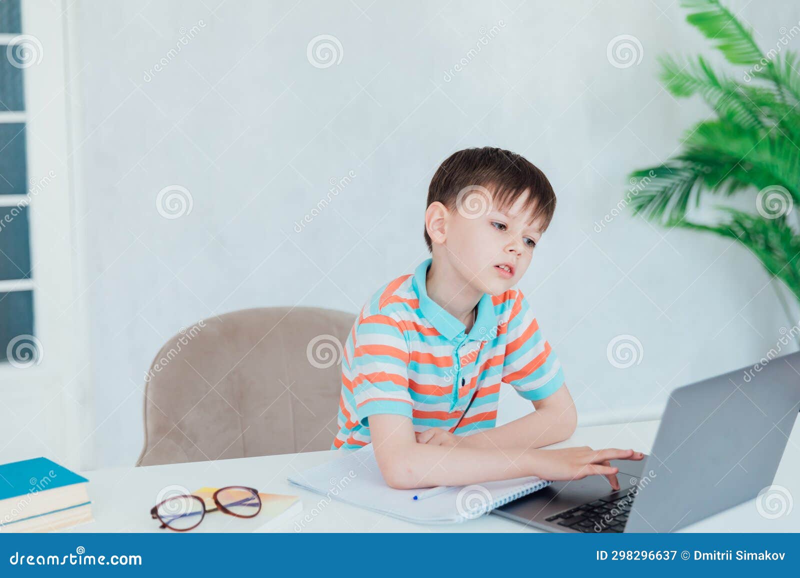 Boy Doing Online Learning with Laptop Stock Image - Image of online ...