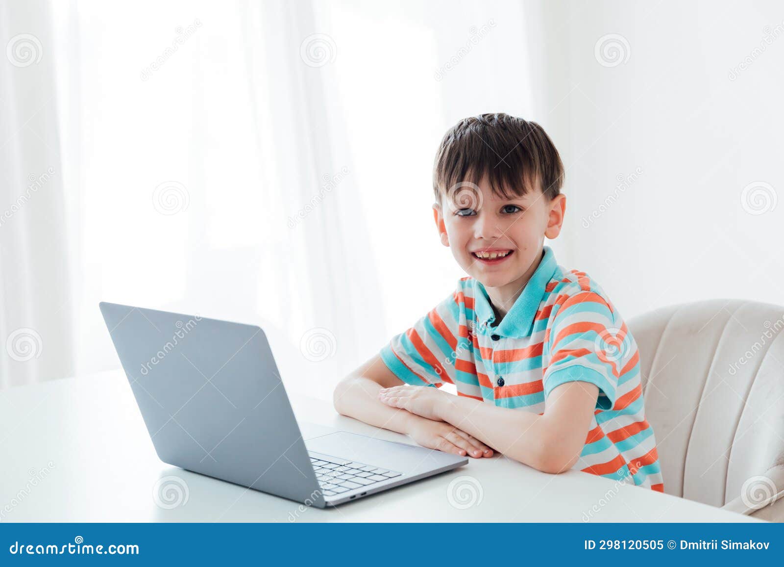 Boy Doing Learning Task at School on Computer Stock Image - Image of ...