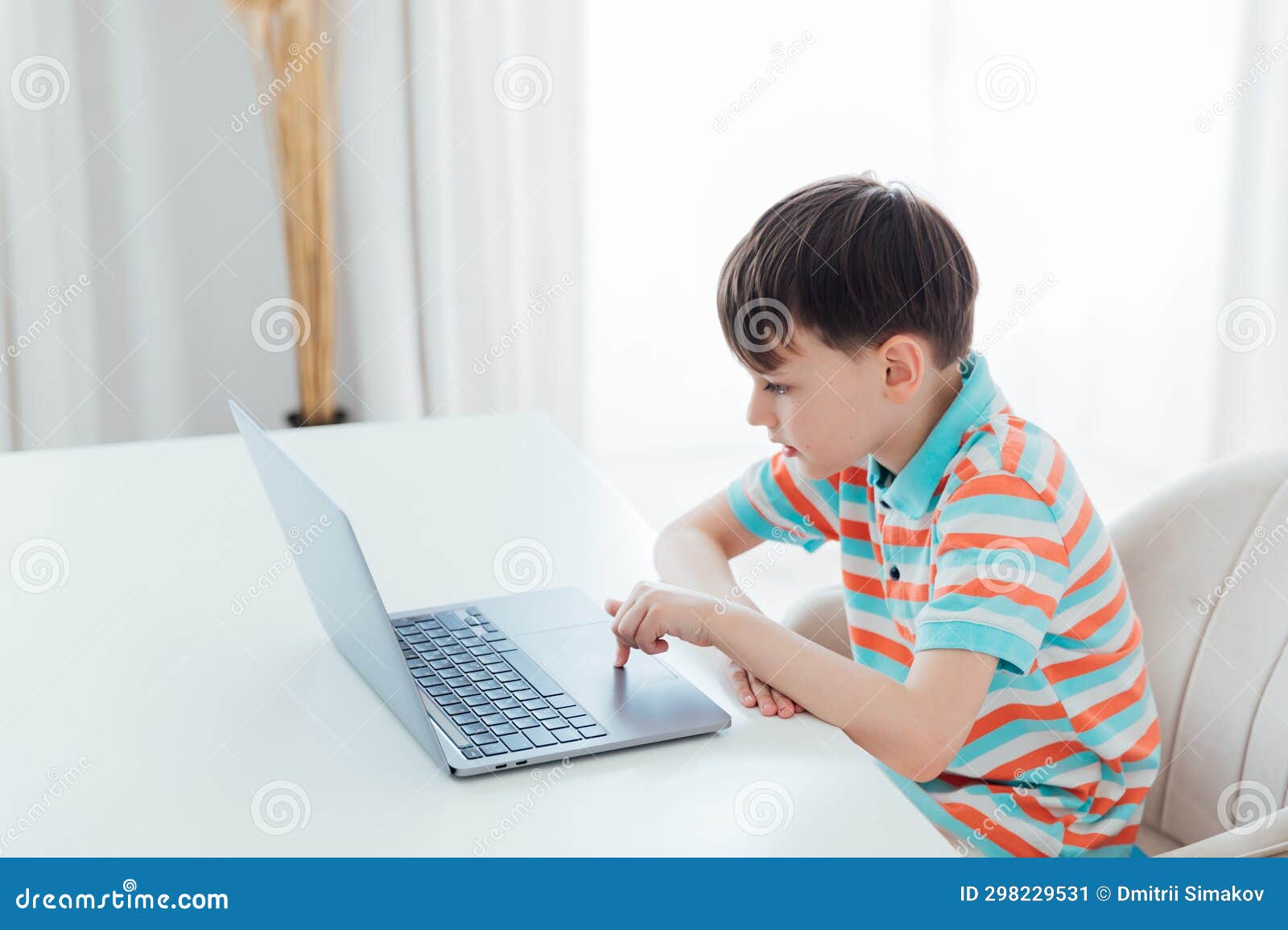 Boy Doing Learning Task at School on Computer Stock Image - Image of ...