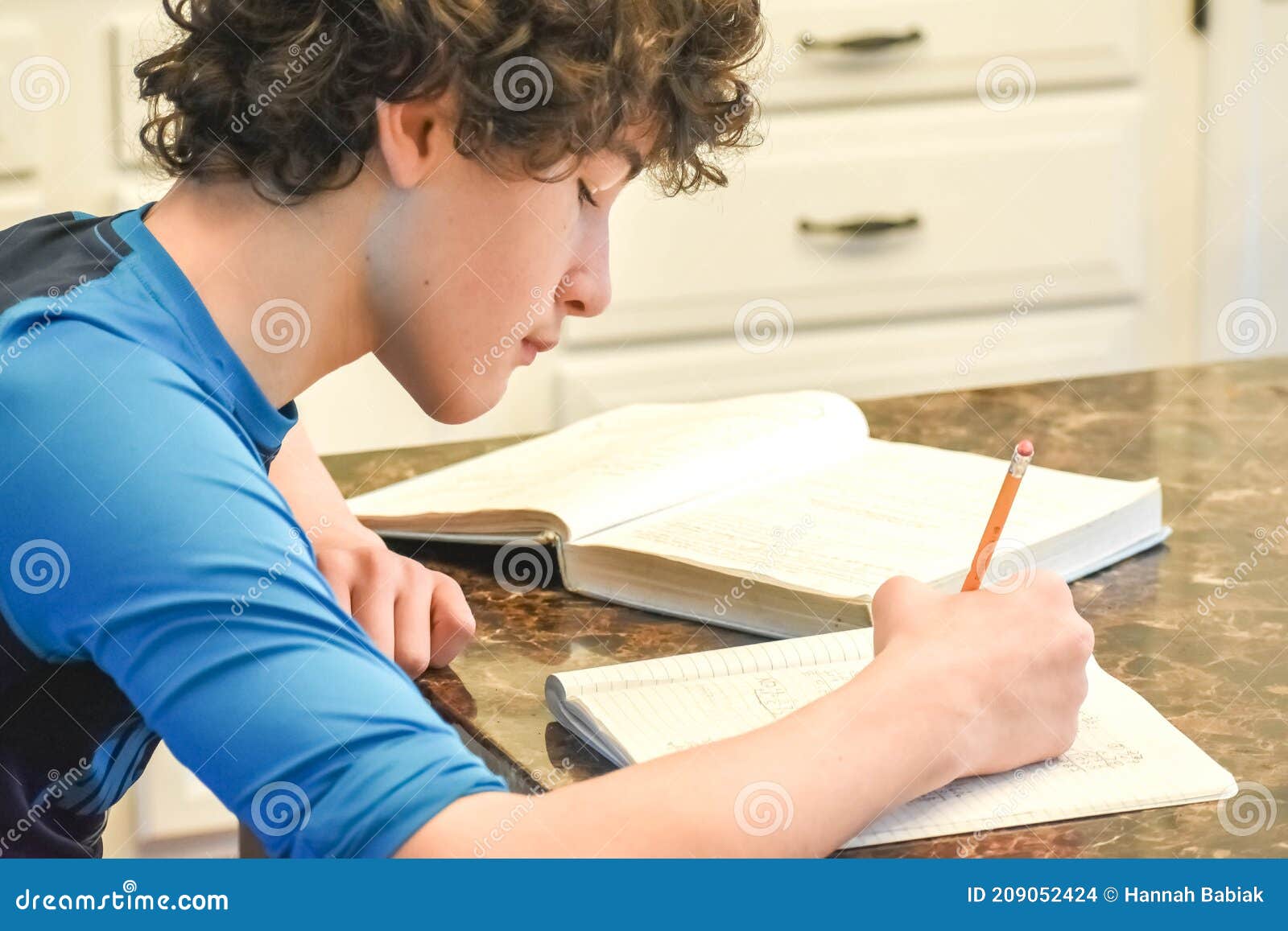 Boy Doing Math Homework stock photo. Image of copy, homework - 209052424