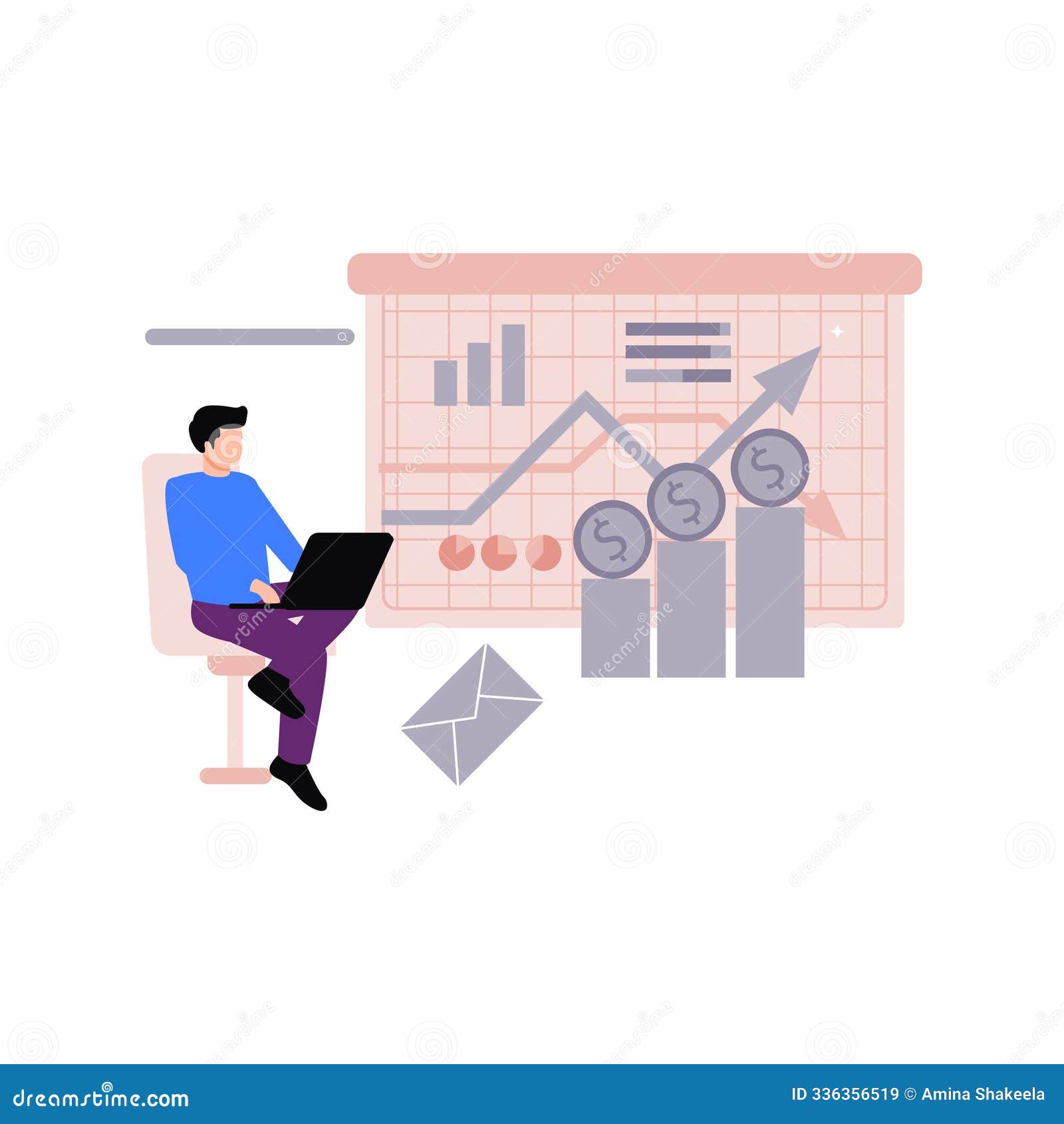 A boy is doing office work stock illustration. Illustration of diagram ...