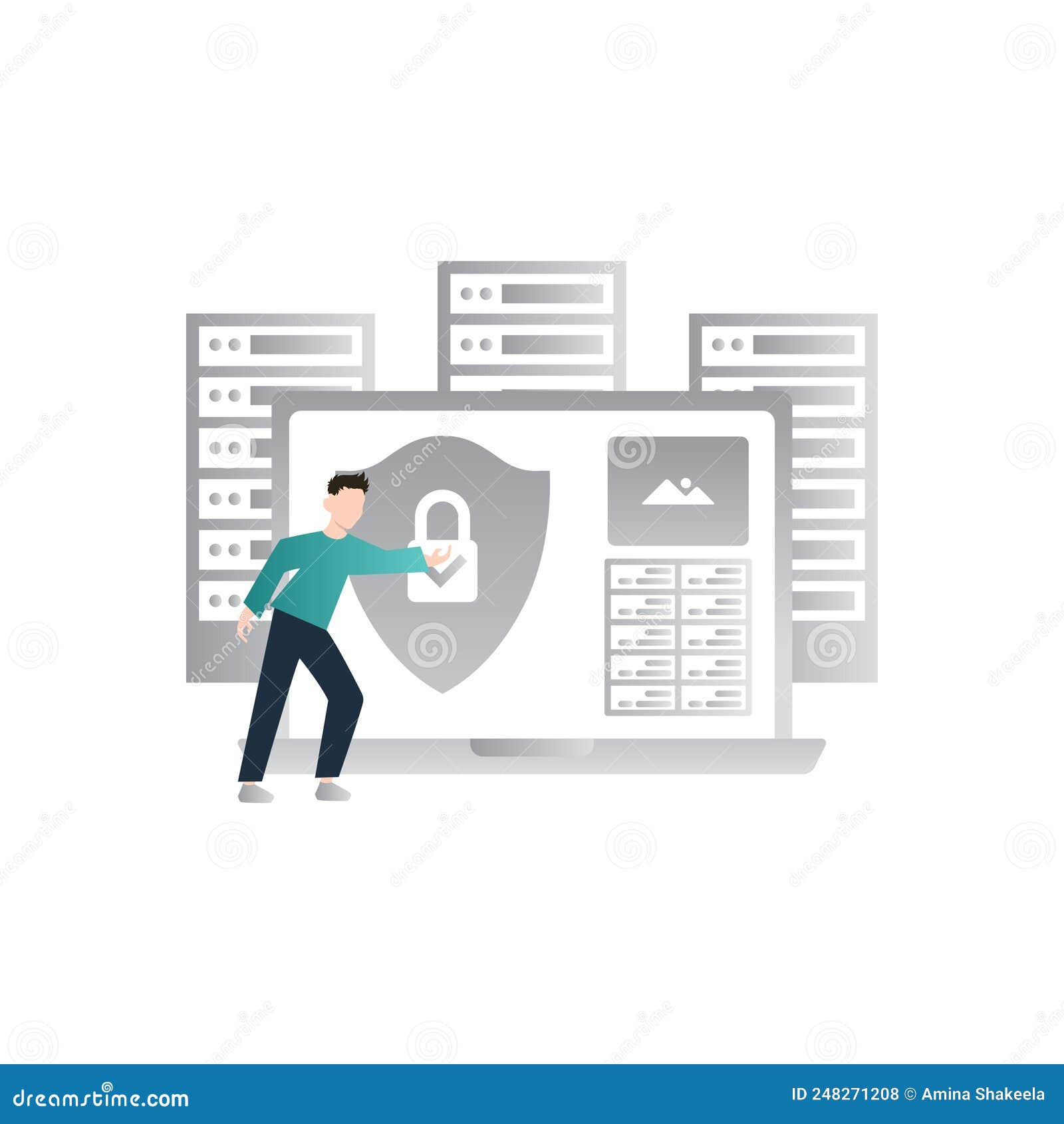 The Boy is Doing Online Data Secure Stock Vector - Illustration of ...