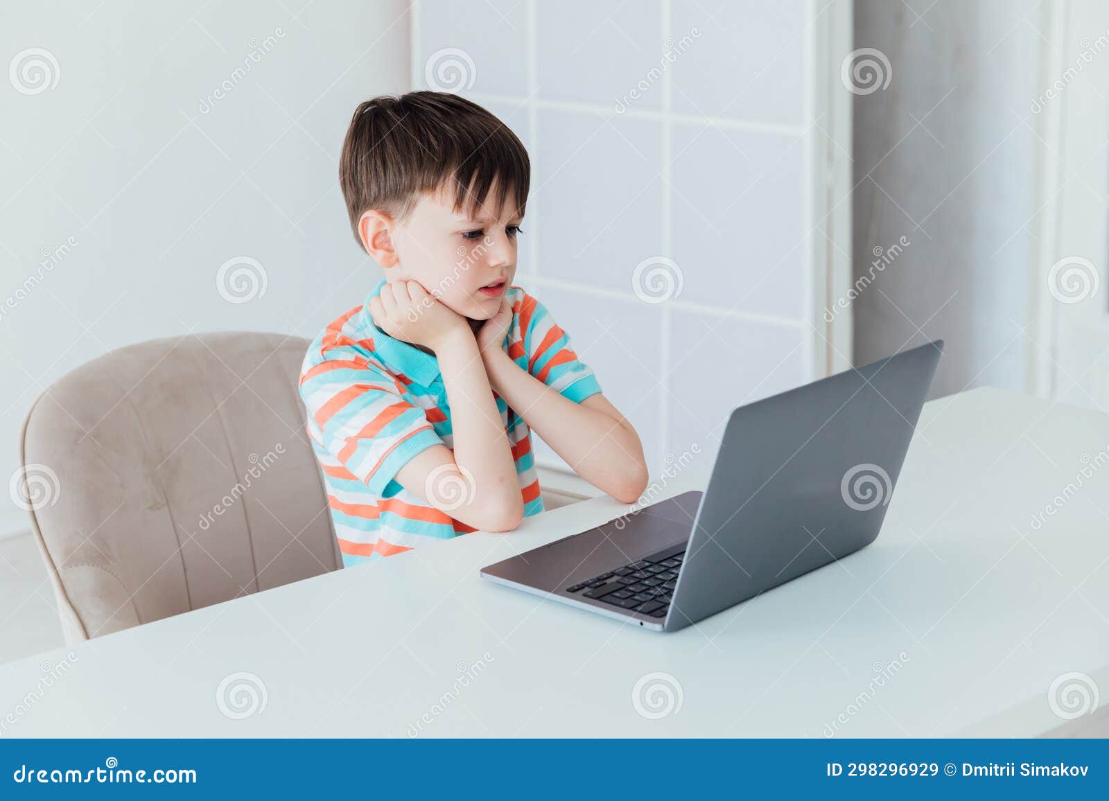 Boy Doing Online Learning with Laptop Stock Image - Image of covid19 ...
