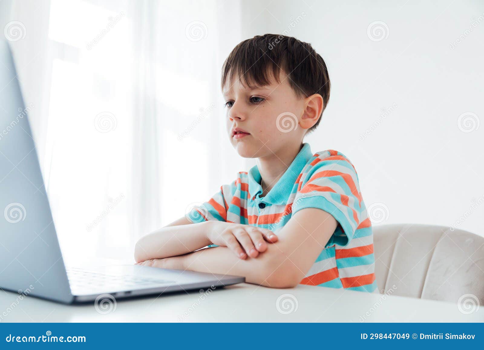 Boy Doing Online Learning with Laptop Stock Image - Image of young ...